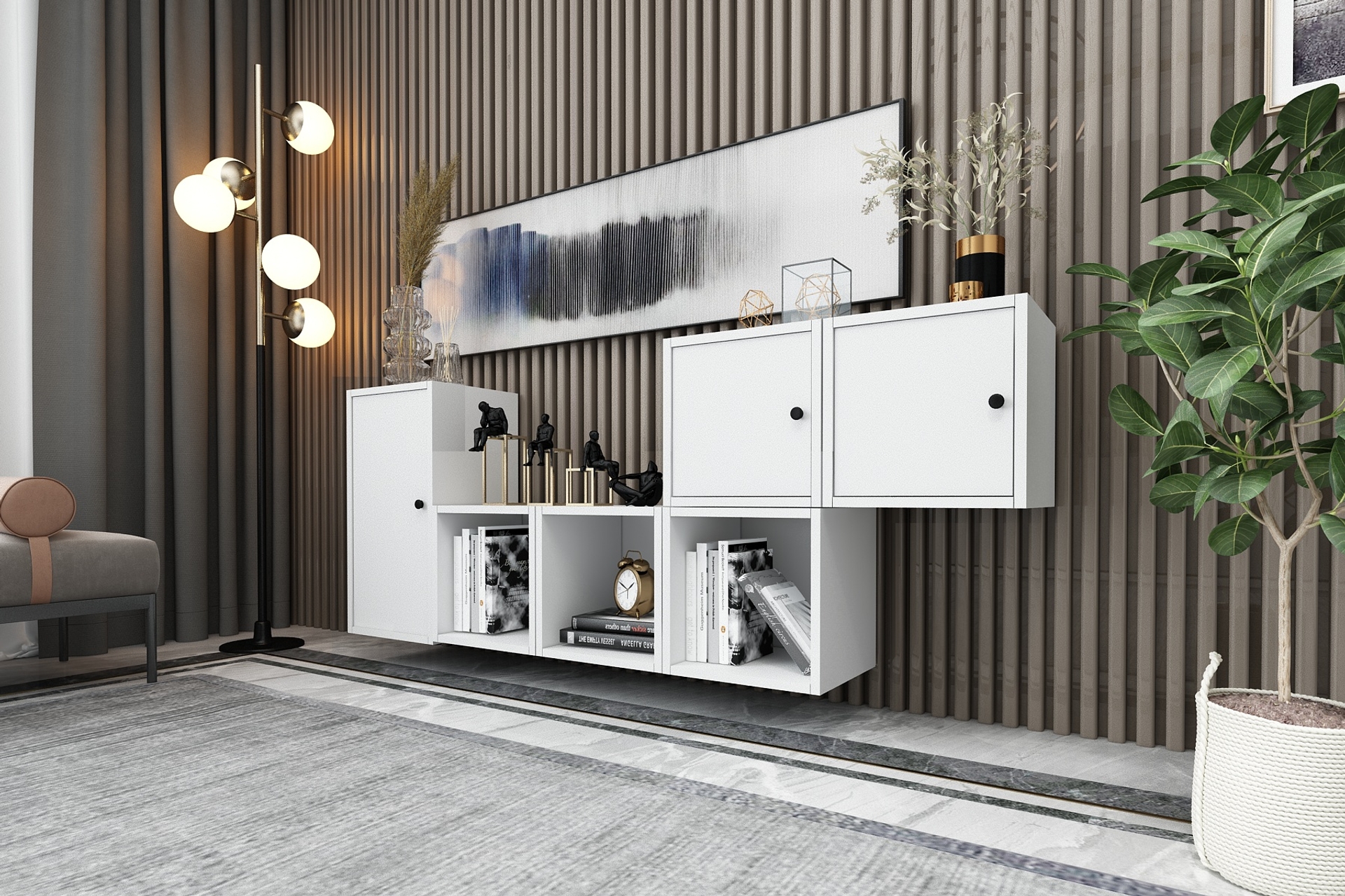 ASLI KONSOL, RAFLI DOLAPLI, BEYAZ, 201 CM, KNS-1140-Ç