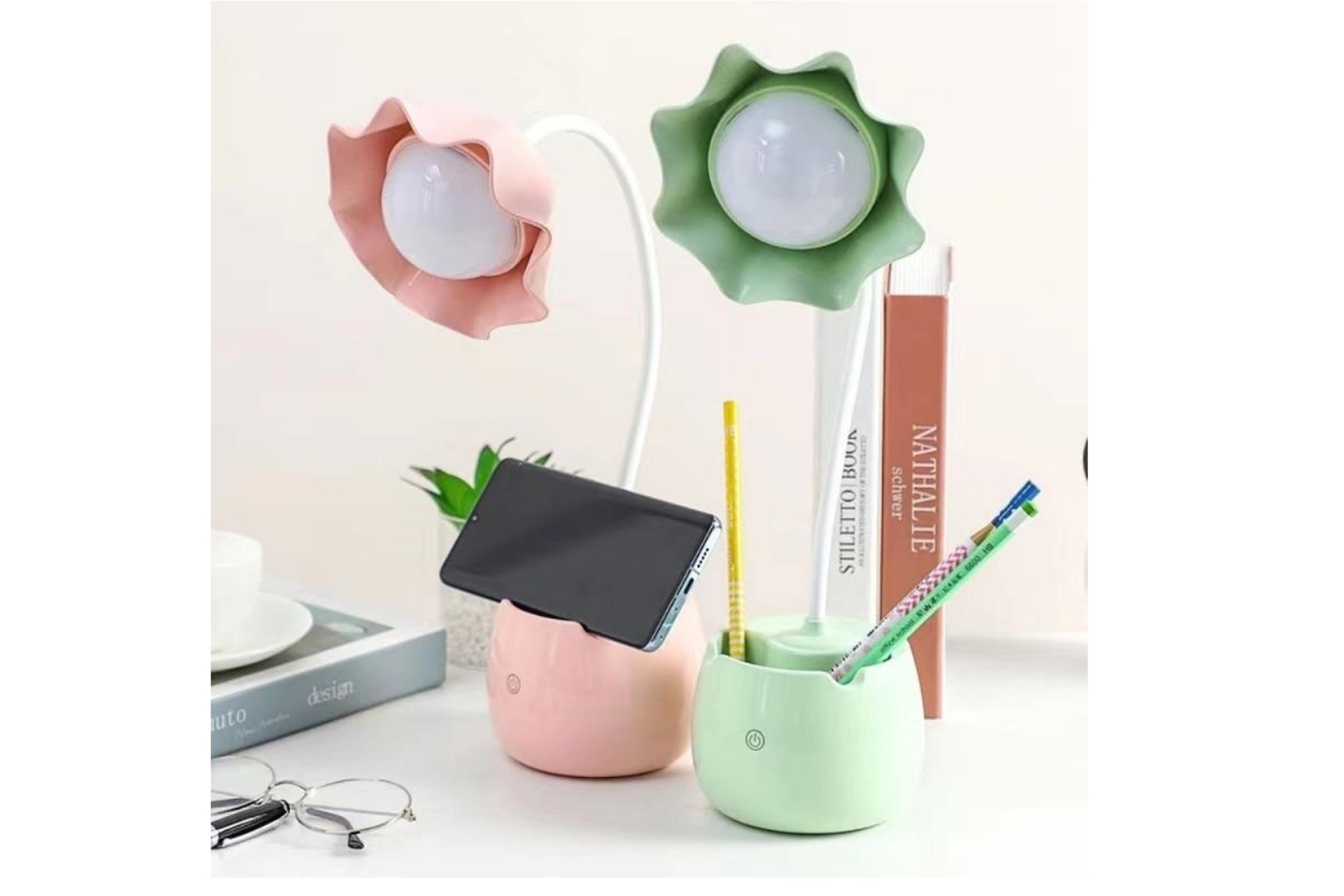 LİVAVA ÇİÇEK LED MASA LAMBASI, USB Lİ, YEŞİL, 30X11