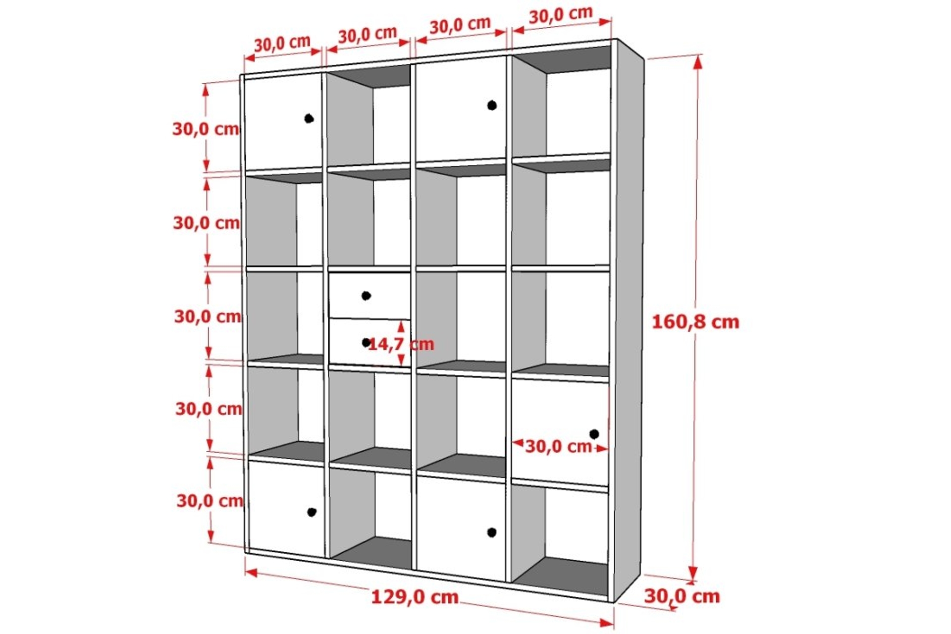 BKCONCEPT 5 KAPAKLI ÇEKMECELİ RAFLI KİTAPLIK, 130 CM, BEYAZ, KTP-1120 ...