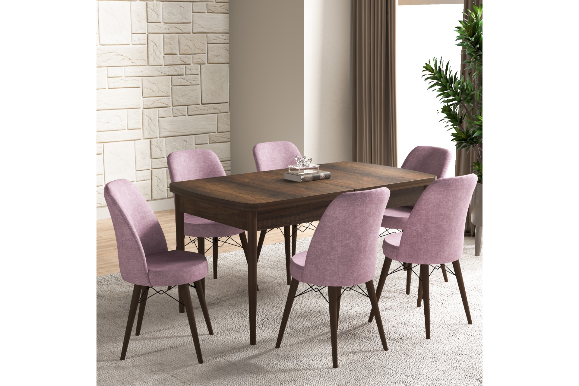 GADAHOME AY SERİSİ AÇILABİLİR MDF CEVİZ MUTFAK SALON MASA TAKIMI ( 6 ...
