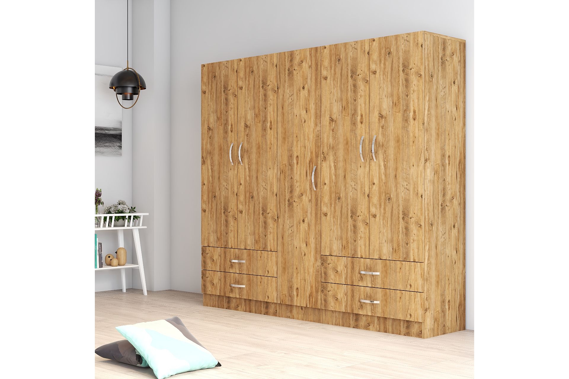 5 KAPAKLI 4 ÇEKMECELİ GENİŞ GARDROP, ÇAM, GRD0702