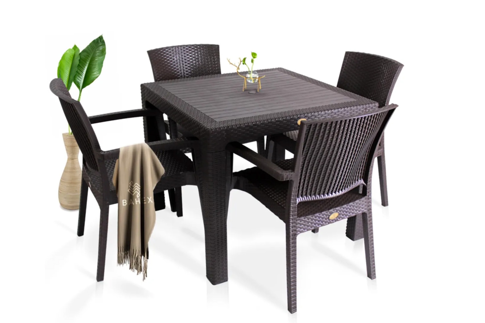 BAHEX ZİOMA KARE DÖRTLÜ CAMSIZ RATTAN BAHÇE MASA TAKIMI, 90X90 CM ...