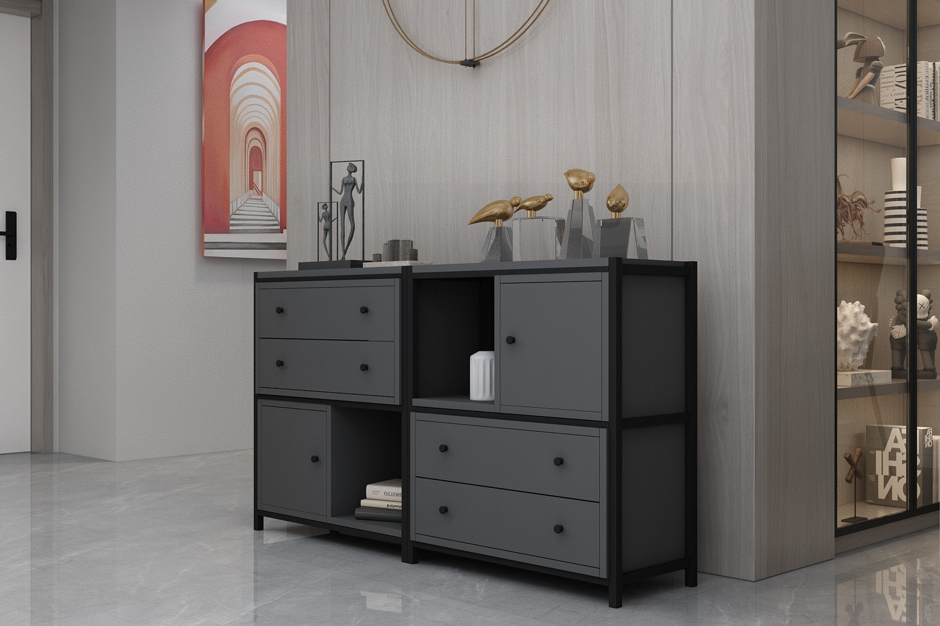 HARLEY METAL KONSOL, 2 KATLI 4 ÇEKMECELİ, ANTRASİT, 138 CM, 1021-A ...