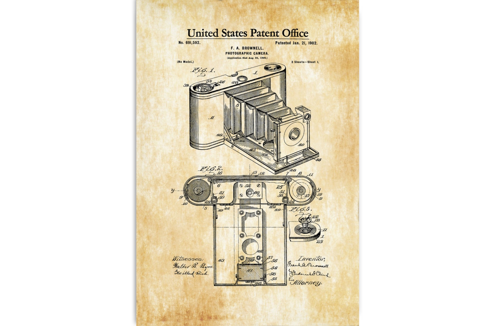 CAMERA PATENT FRANK RAY VINTAGE KANVAS SET, 50X70