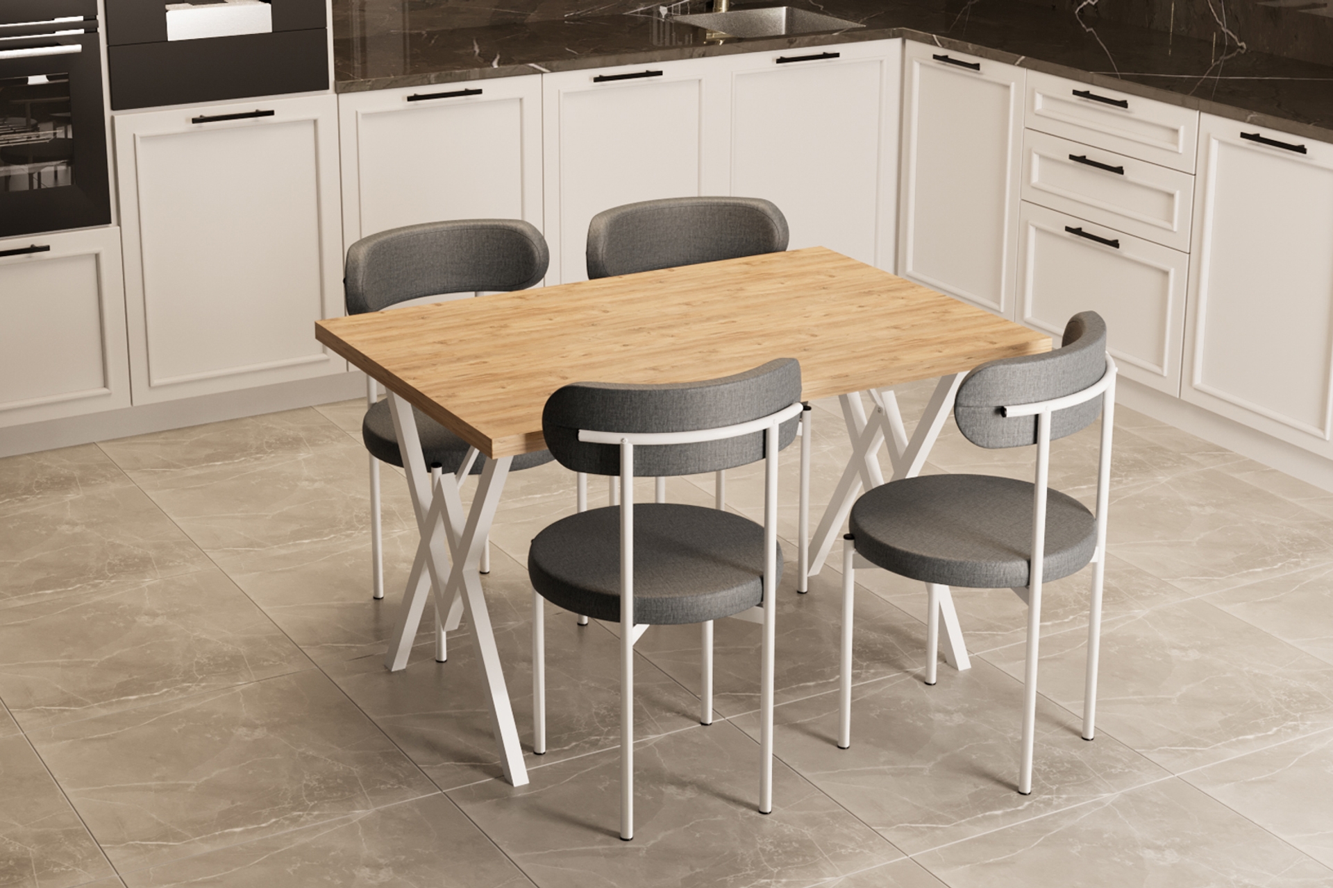 TREND 4 KİŞİLİK MUTFAK MASA TAKIMI, ATLANTİK ÇAM GRİ BEYAZ FİYATI - Vivense