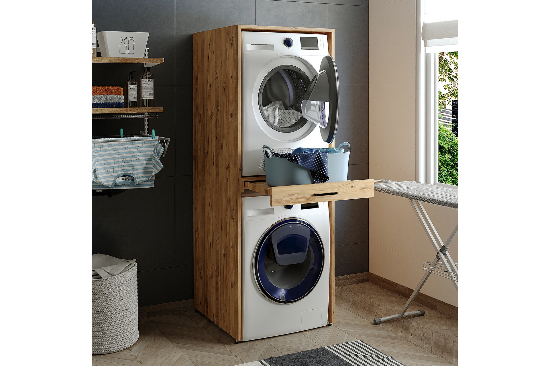 ROOMART ÇAMAŞIR VE KURUTMA MAKİNESİ DOLABI, CEVİZ FİYATI - Vivense