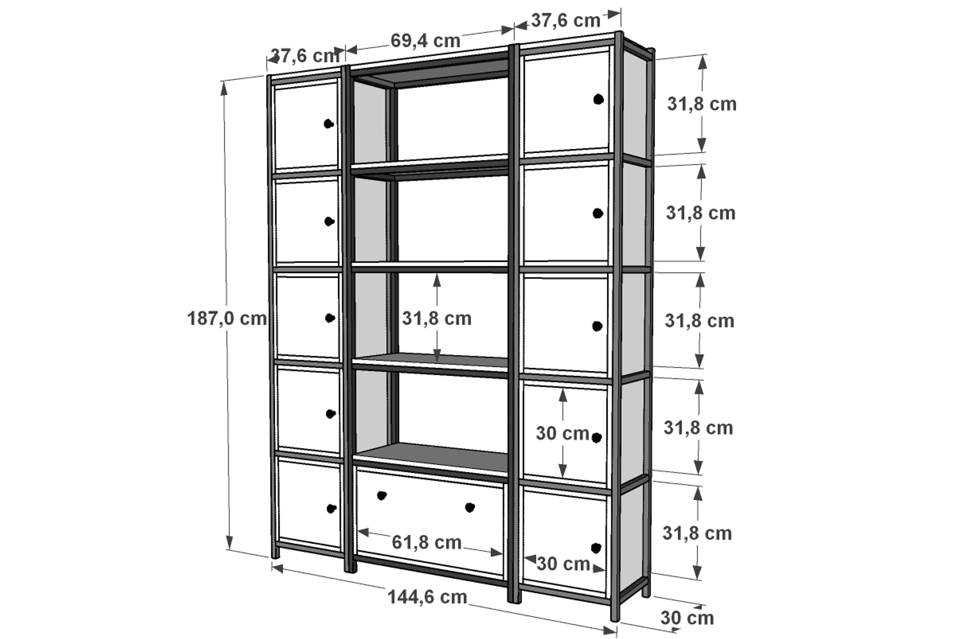 STELL RAFLI BEŞ KATLI DOLAPLI DÜŞER KAPAKLI METAL KİTAPLIK, ANTRASİT ...