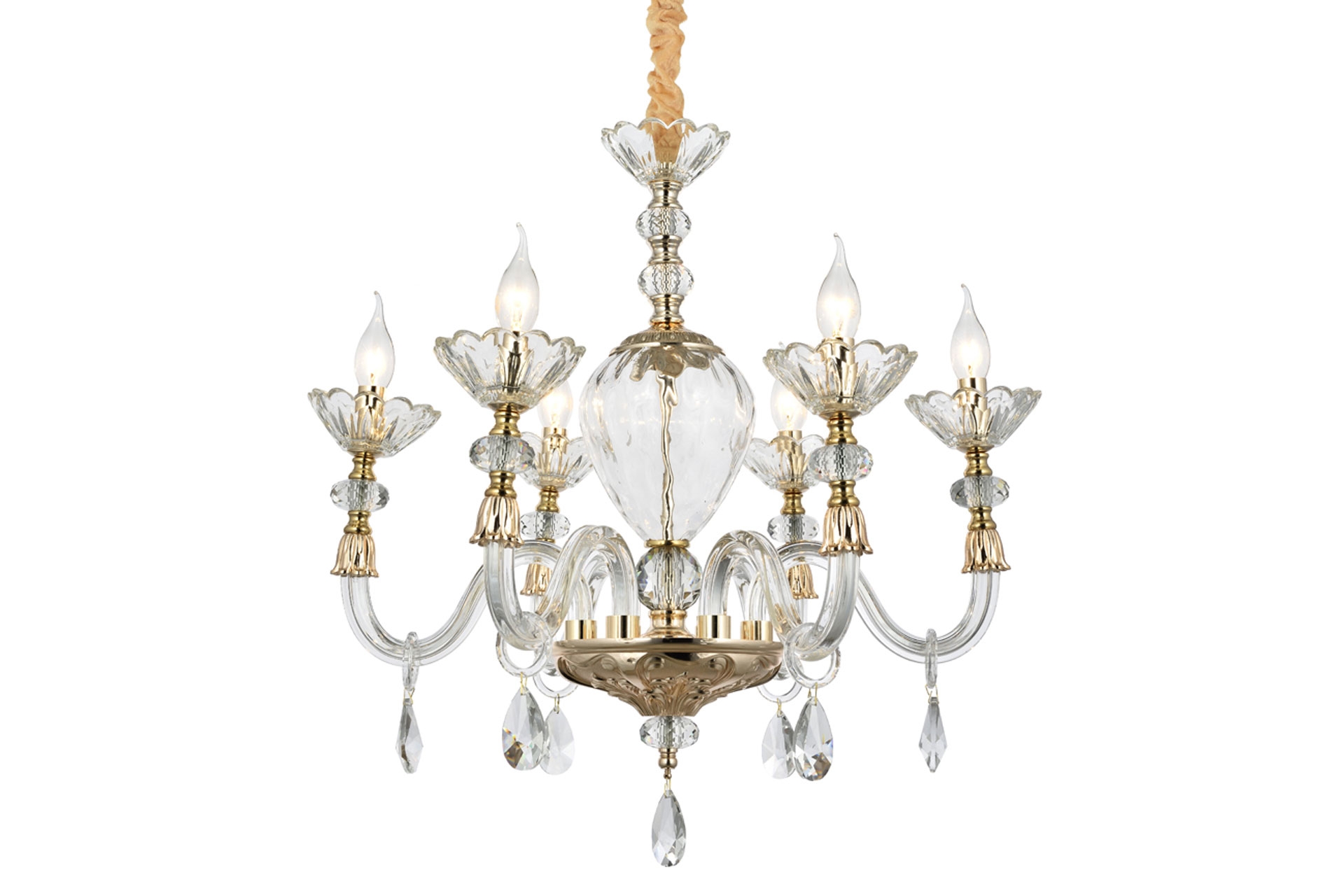 LAMPALUX KLASİK 6 KOLLU CAM AVİZE SARI 55 CM FİYATI - Vivense