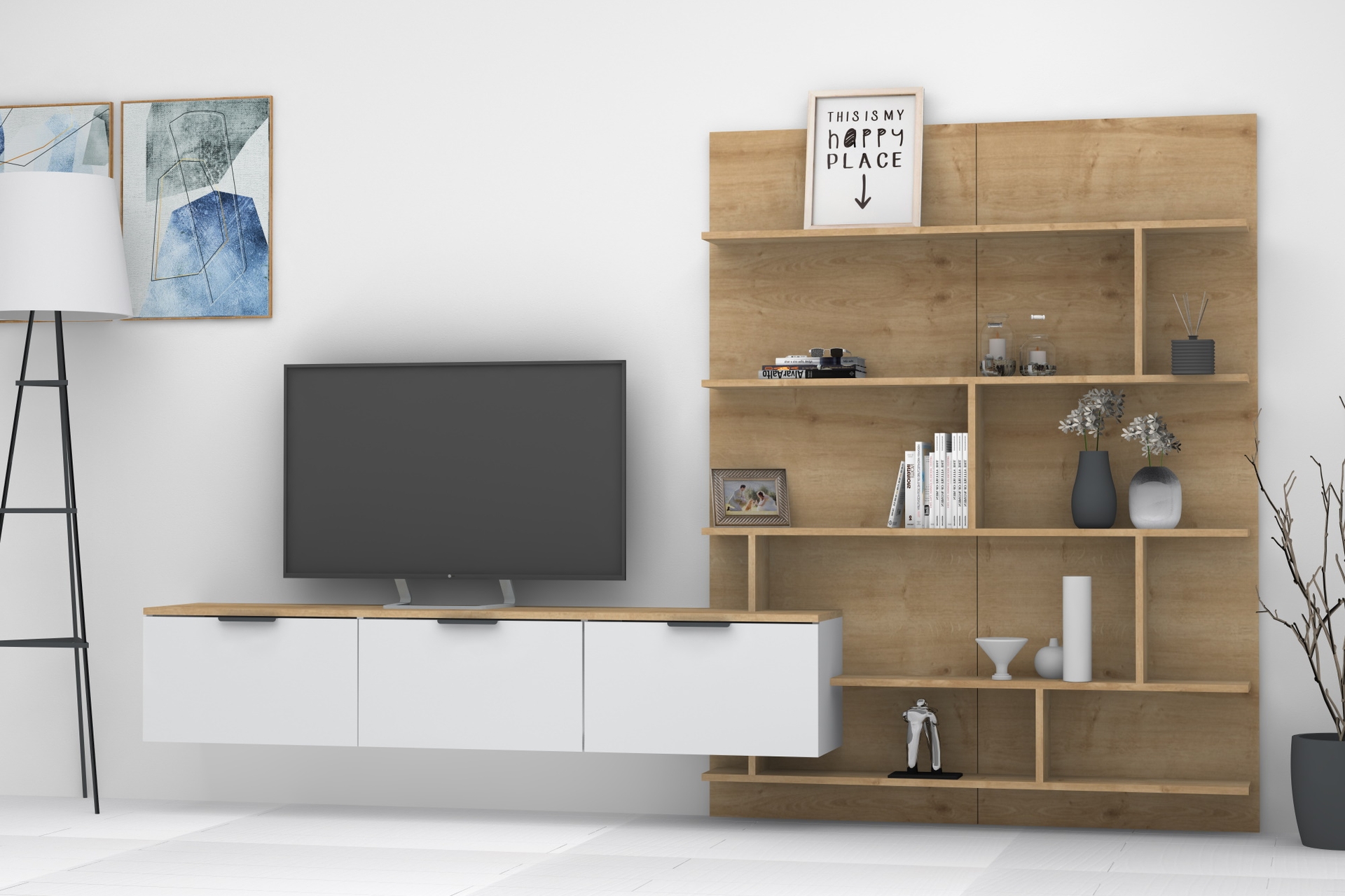 DMODÜL SOFTLİNE M2 TV ÜNİTESİ, MEŞE BEYAZ, 285 CM