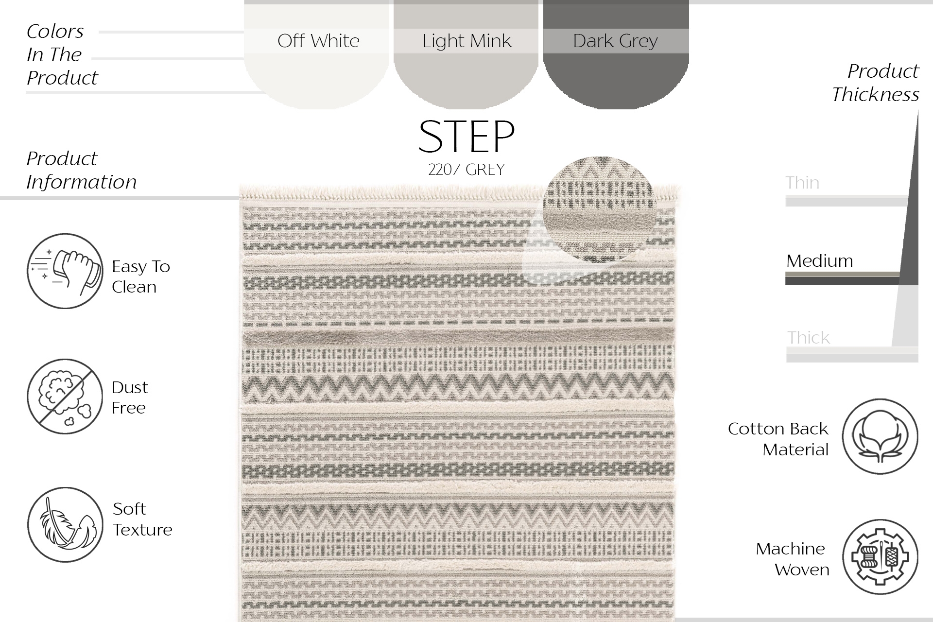 ENTİ HALI STEP 2207 GRİ, 120X350 FİYATI - Vivense