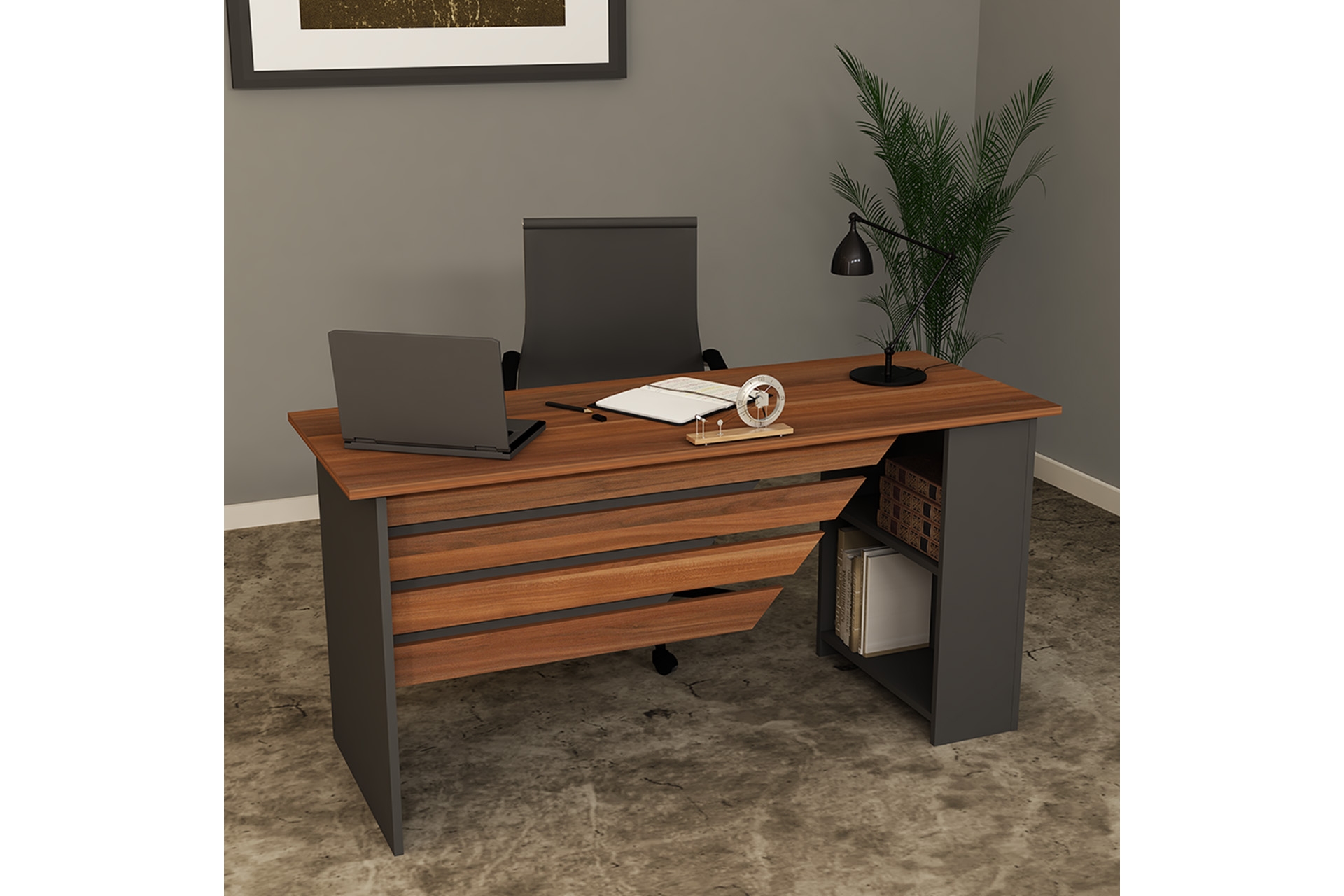 STEEN OFİS MASA TAKIMI STN07, CEVİZ ANTRASİT FİYATI - Vivense