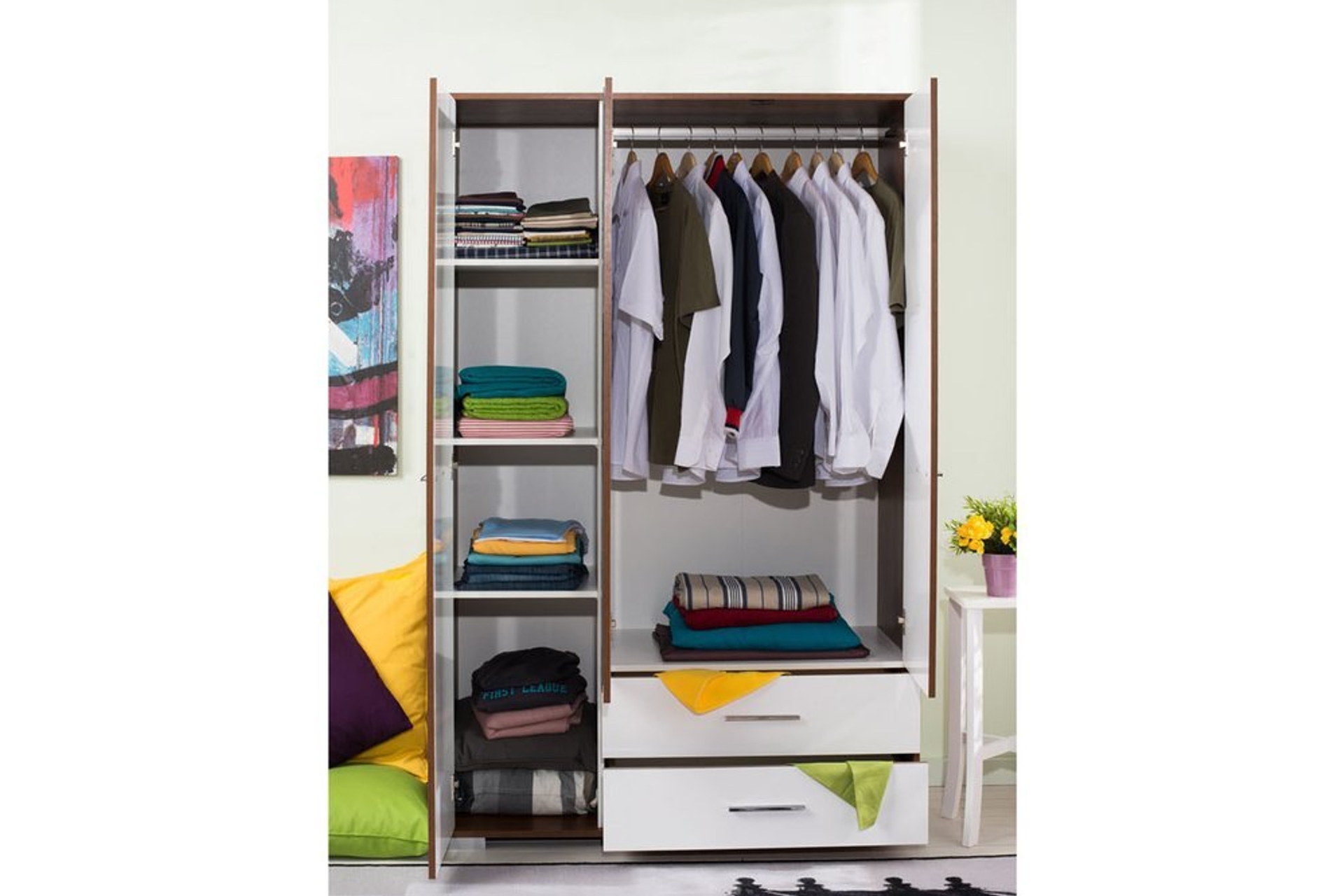 ADORE MADRİD 3 KAPILI 2 ÇEKMECELİ AYNALI GARDIROP CEVİZ LAKE BEYAZ ...