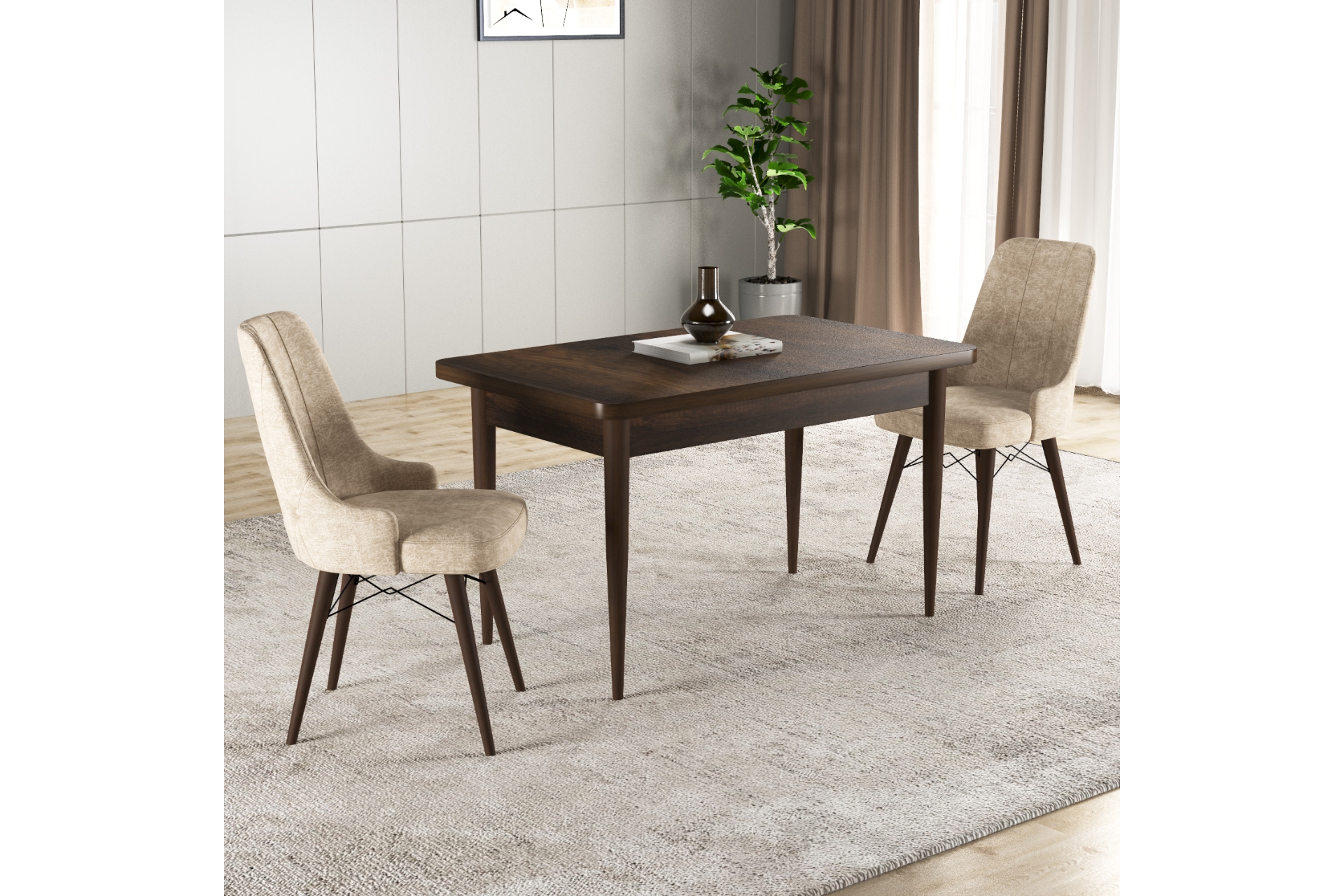 HERA SERİSİ MUTFAK MASA TAKIMI 489, CEVİZ, 120X70