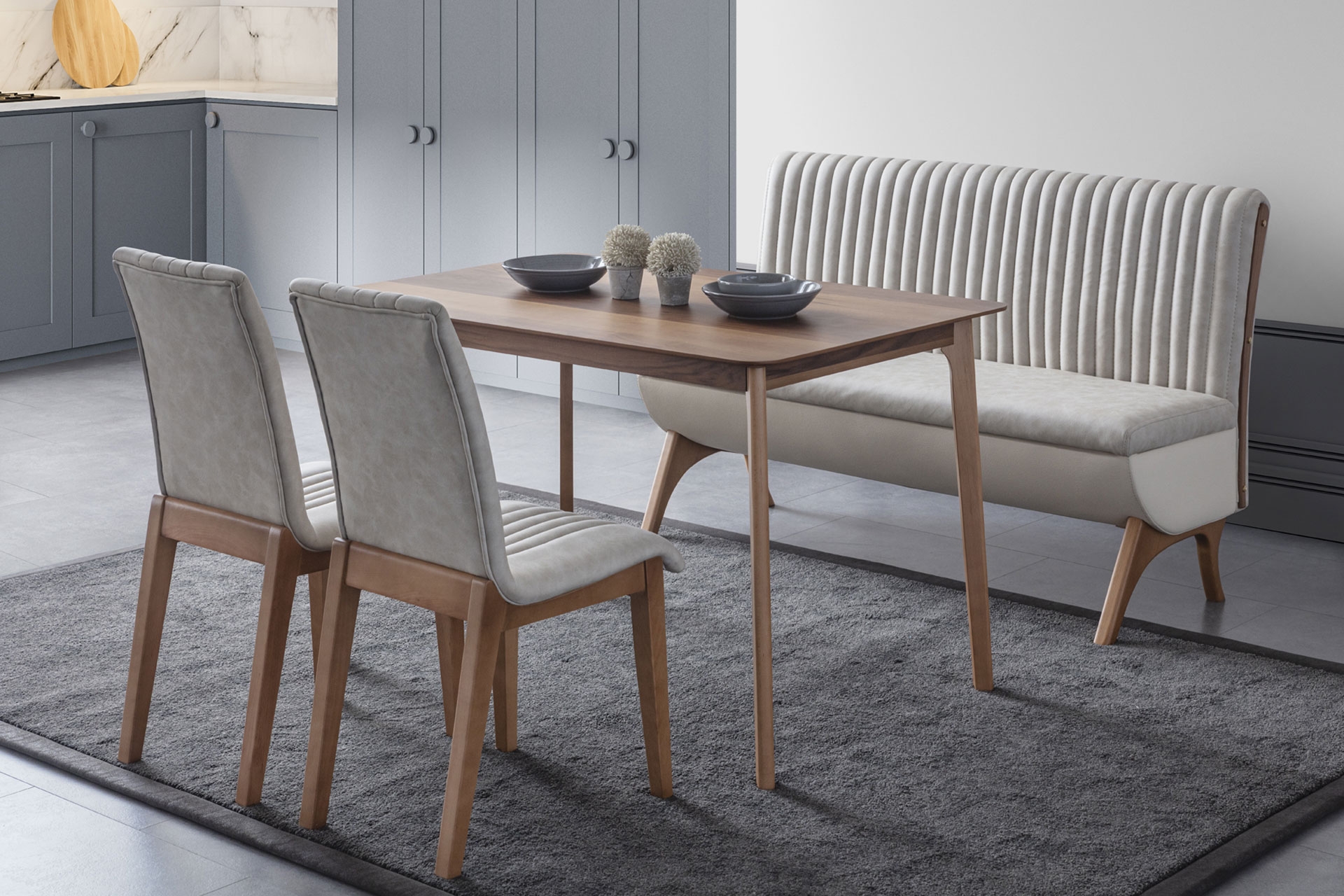 DİOR MUTFAK MASA TAKIMI, 1 MASA 1 BANK 2 SANDALYE, KREM FİYATI - Vivense