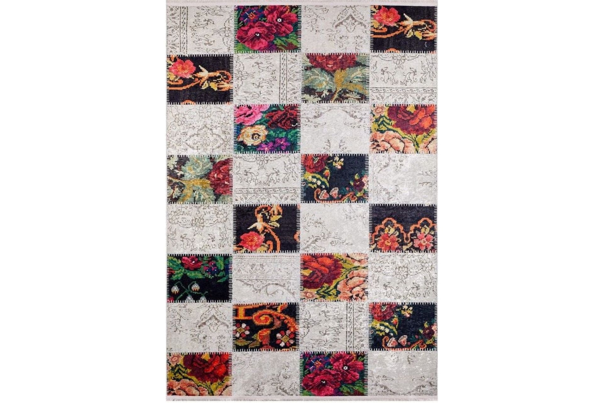 HALIMAX DARA 110 KAYMAZ DOKUMA TABANLI ÇİÇEKLİ PATCHWORK DESENLİ MODERN ...