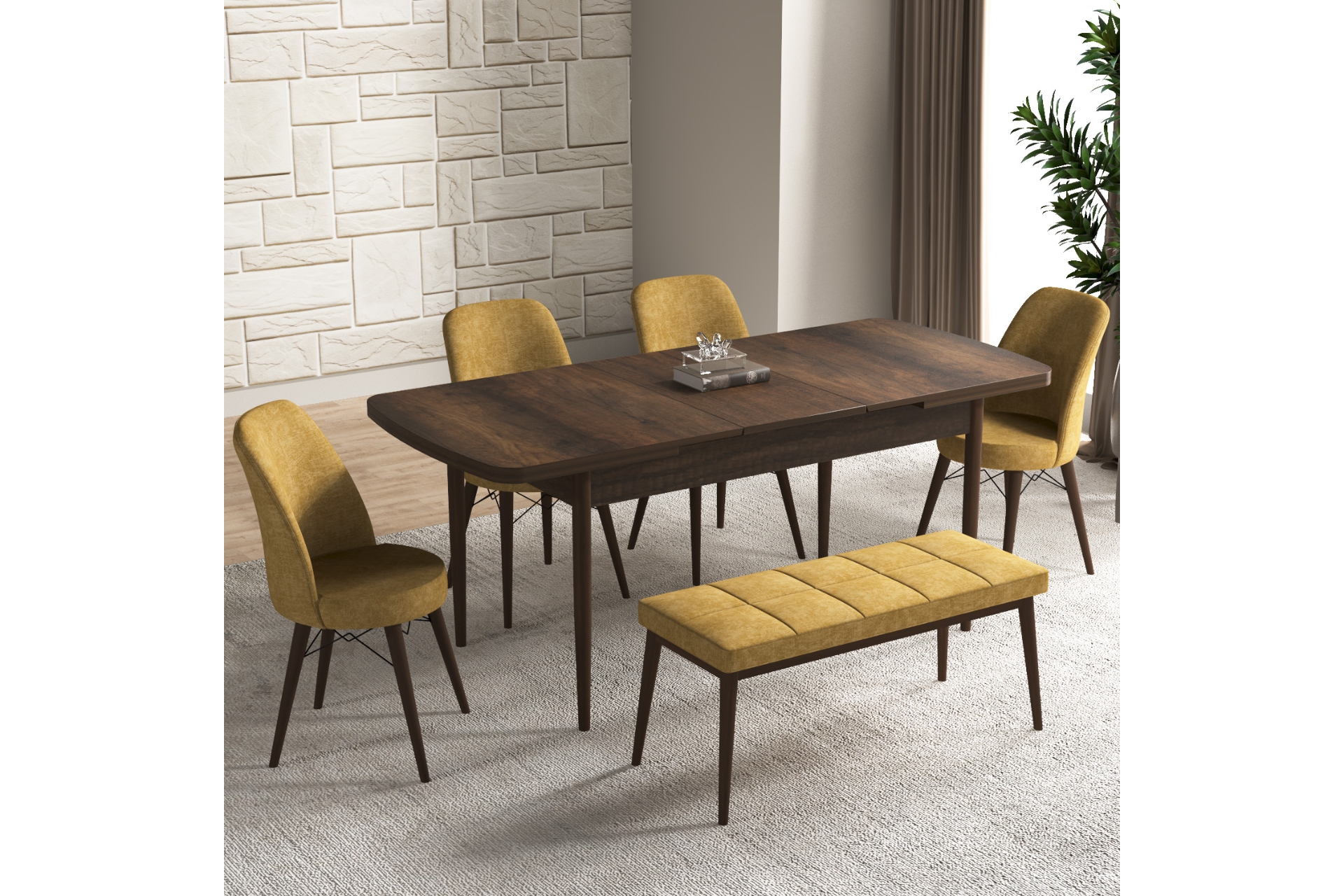 AY SERİSİ 1 MASA + 4 SANDALYE + BENCH MUTFAK MASA TAKIMI 026, AÇILIR ...