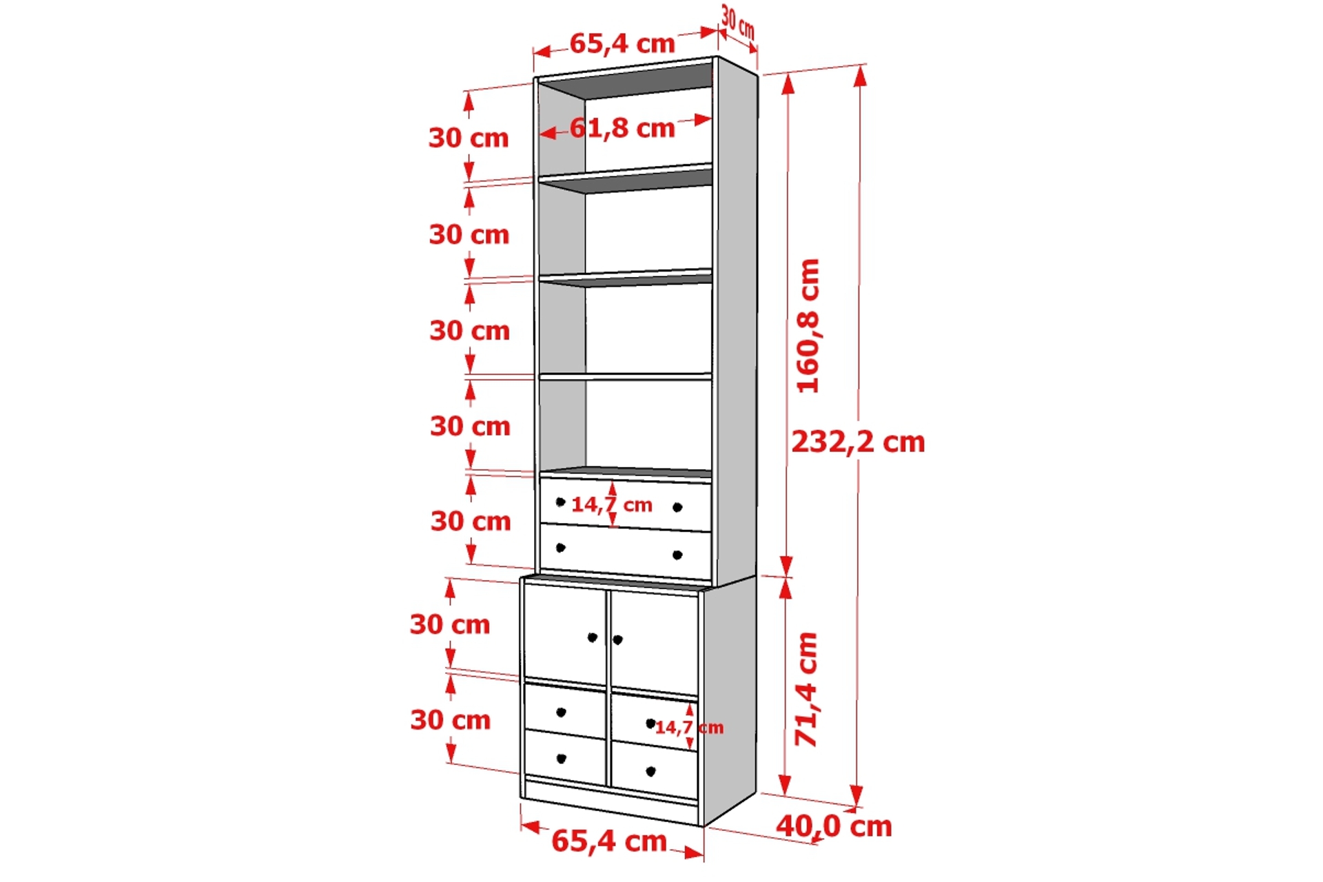 BKCONCEPT 2 KAPAKLI ÇEKMECELİ RAFLI KİTAPLIK, 65 CM, BEYAZ, KTP-1283 ...