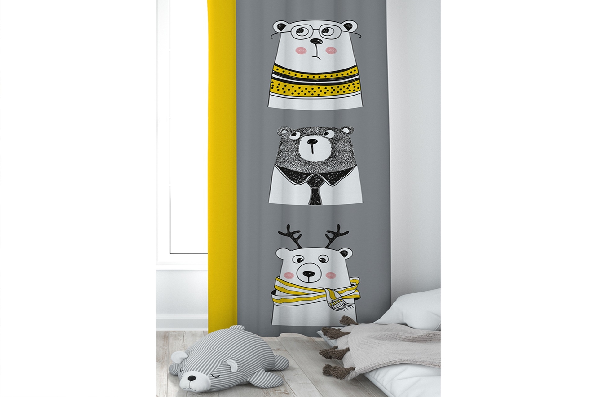 ÜÇ TATLI AYI DESENLİ ÇOCUK ODASI FON PERDE 65X200