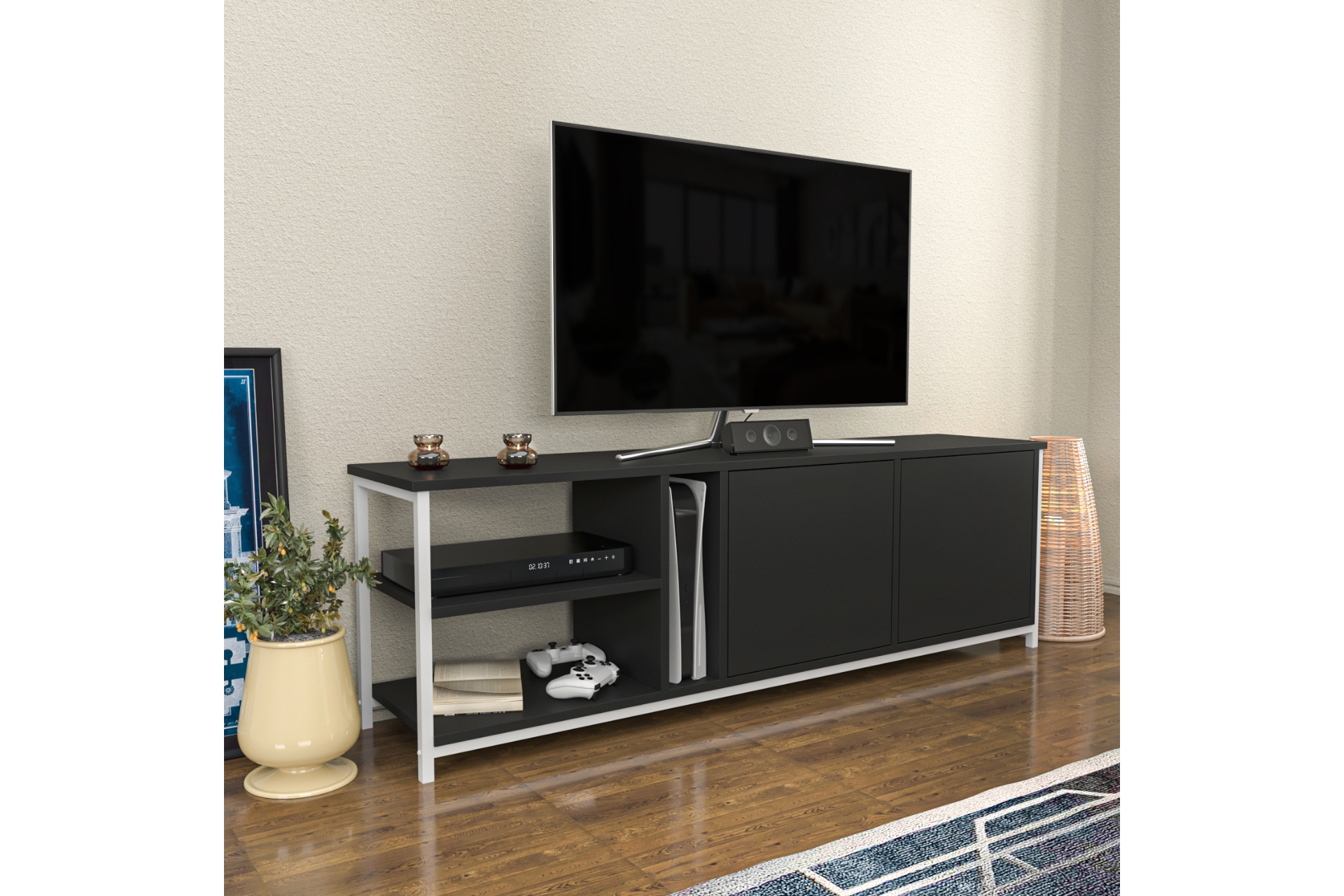 DECOROTİKA PRİMROSE TV ÜNİTESİ, BEYAZ ANTRASİT