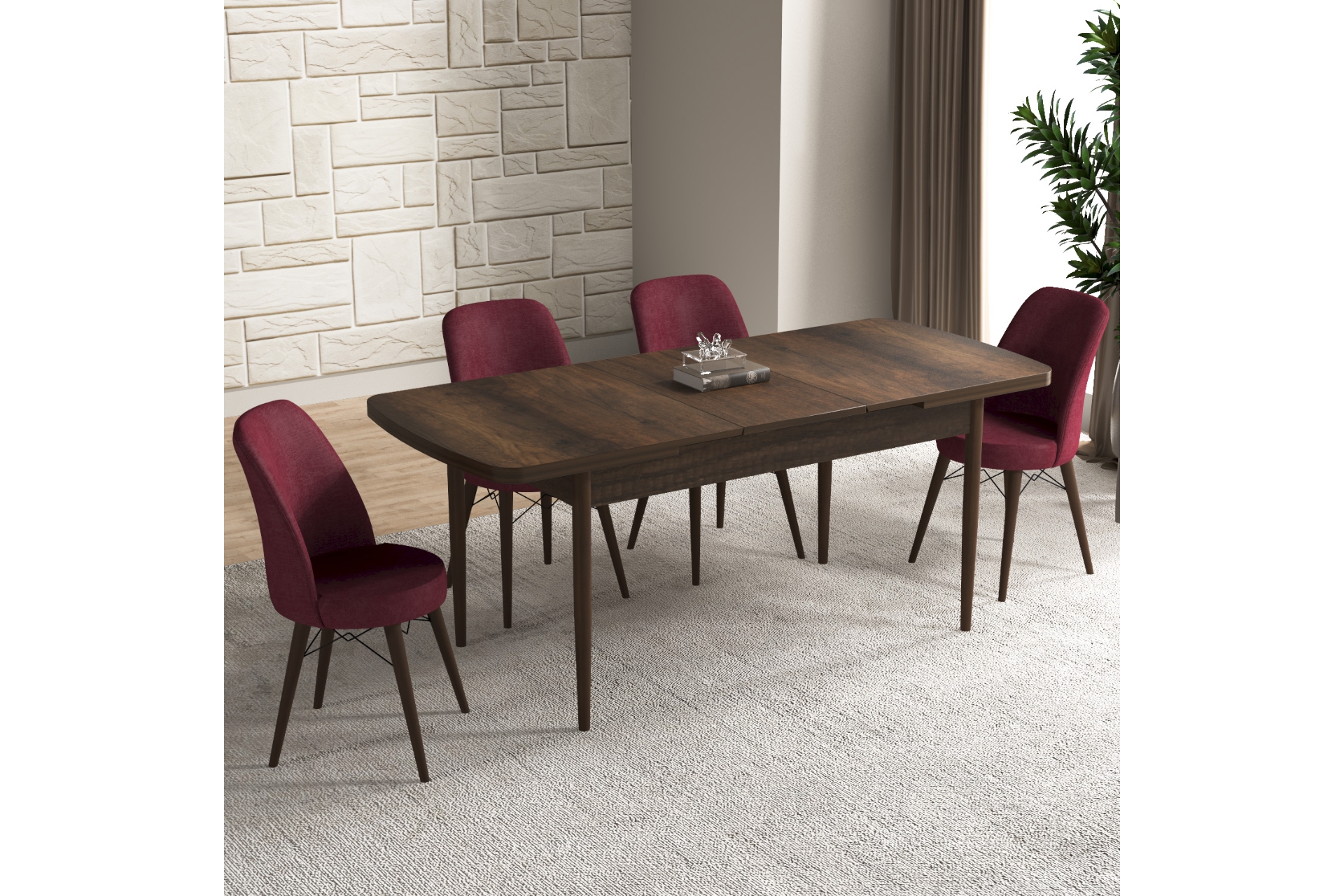 AY SERİSİ 1 MASA + 4 SANDALYE MUTFAK MASA TAKIMI 056, BORDO KAHVERENGİ ...