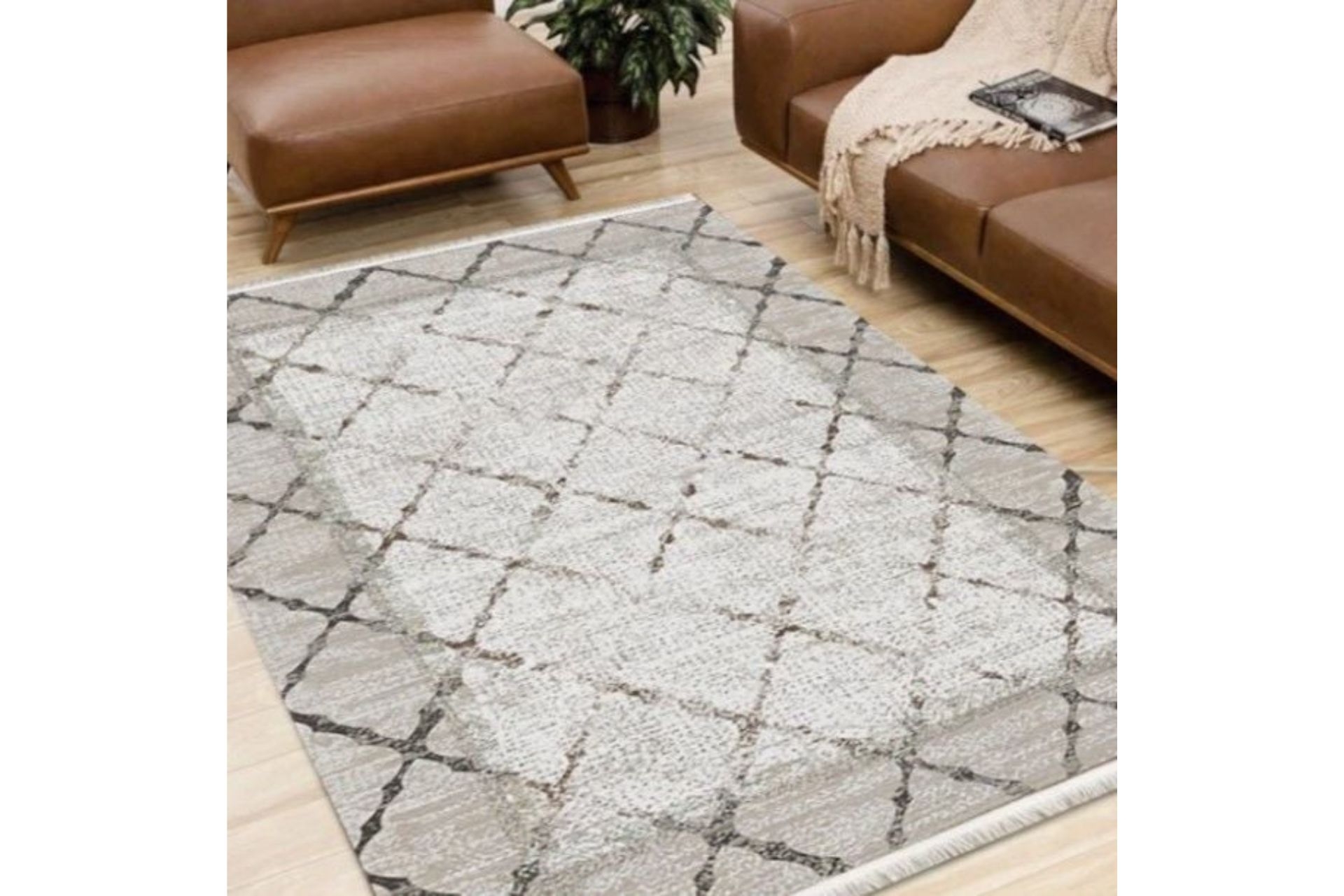 HALIMAX DARA 117 KAYMAZ DOKUMA TABANLI MODERN HALI, BEJ, 100X150 FİYATI ...