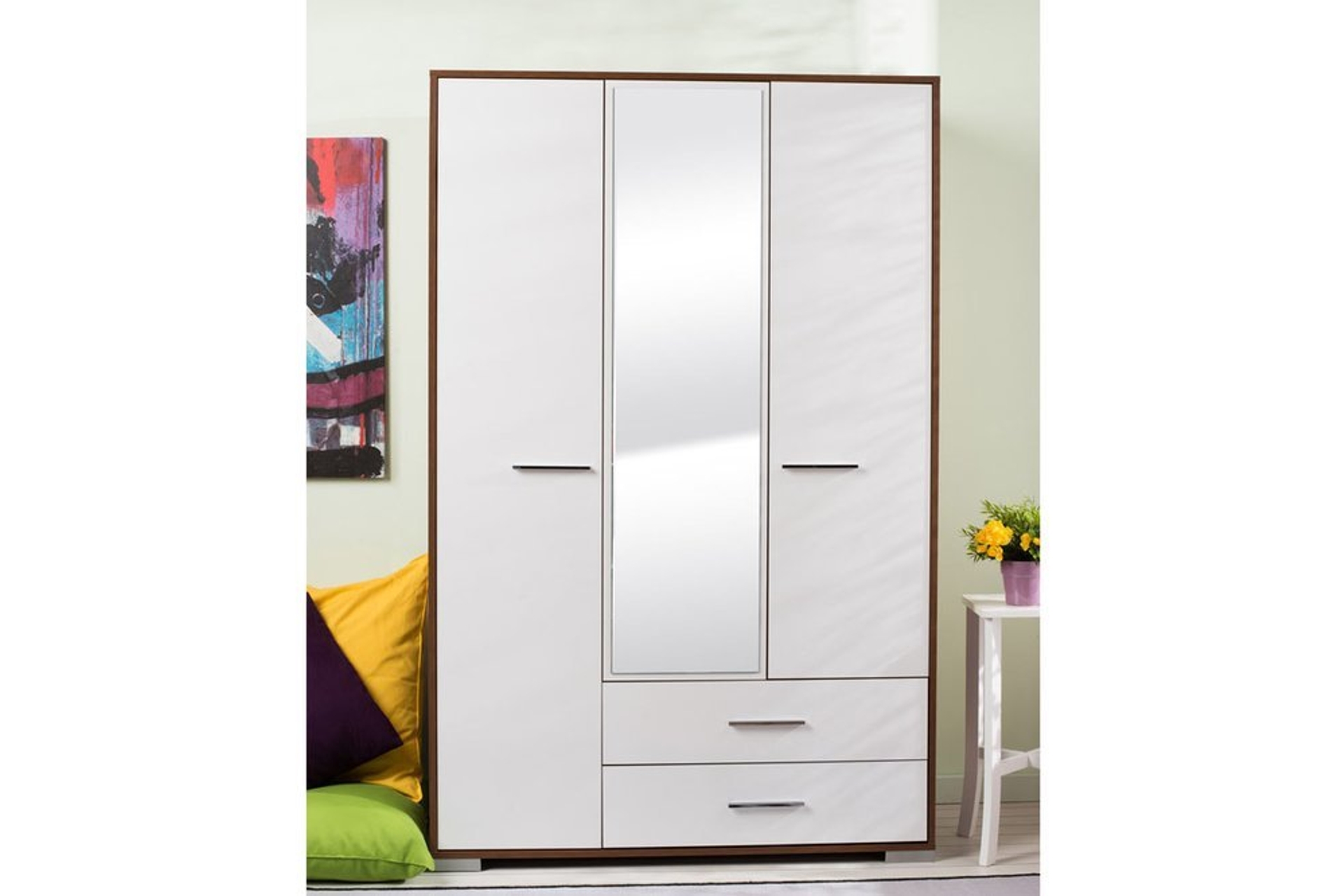 ADORE MADRİD 3 KAPILI 2 ÇEKMECELİ AYNALI GARDIROP CEVİZ LAKE BEYAZ ...