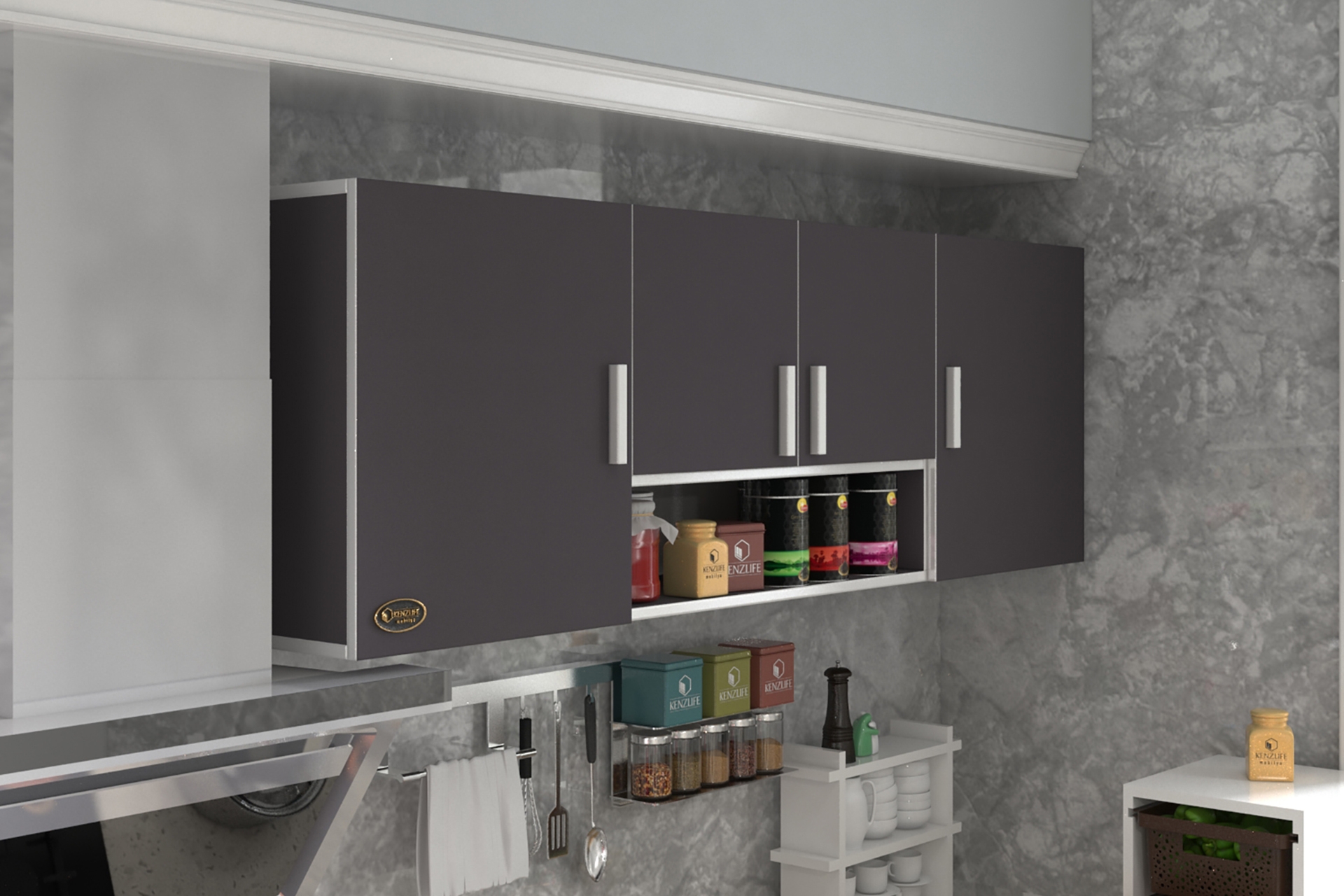 PACKEY HAZIR MUTFAK DOLABI, RAFLI, GRİ FİYATI - Vivense