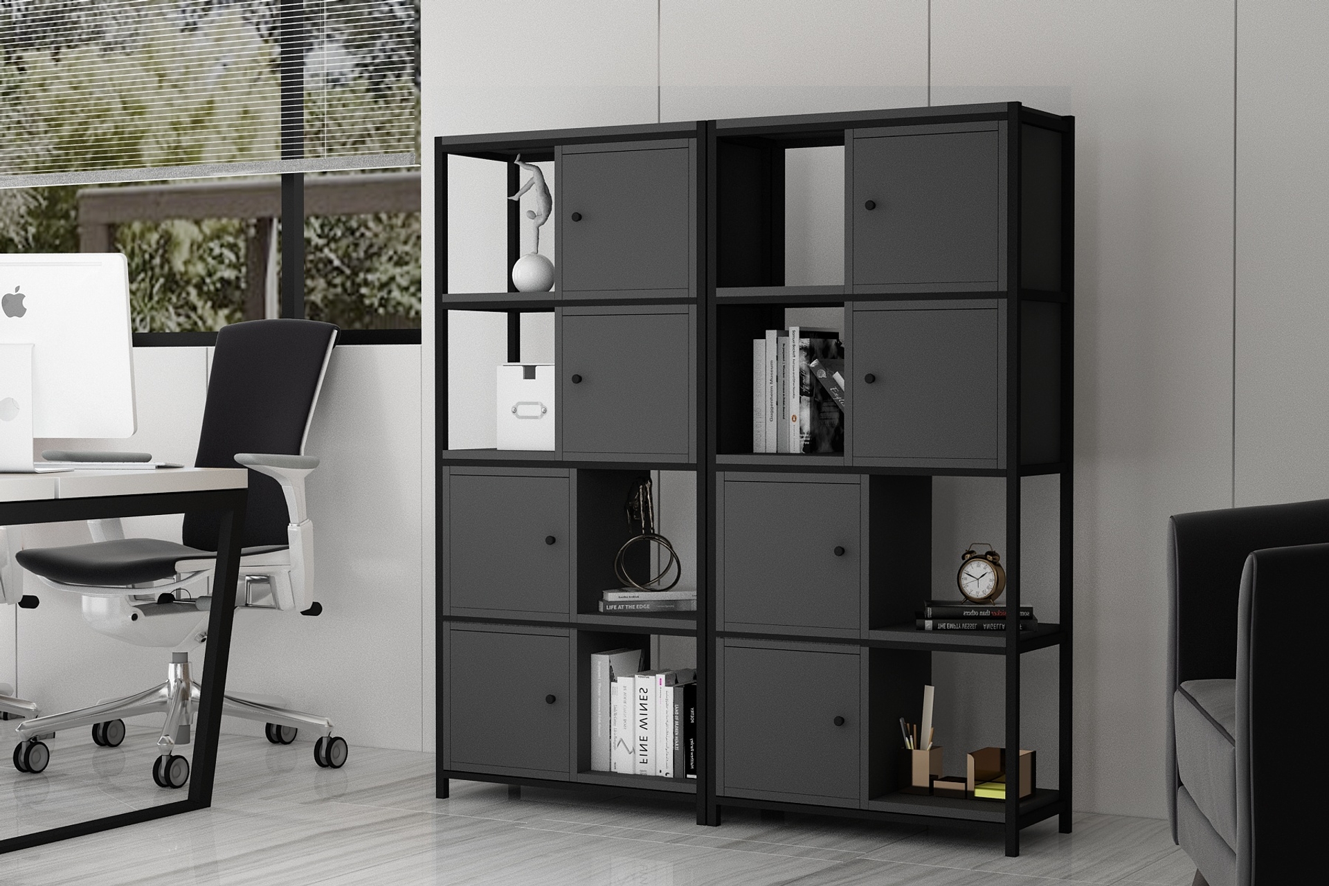 STELL RAFLI DÖRT KATLI DOLAPLI METAL KİTAPLIK, ANTRASİT, 138 CM, MTL ...