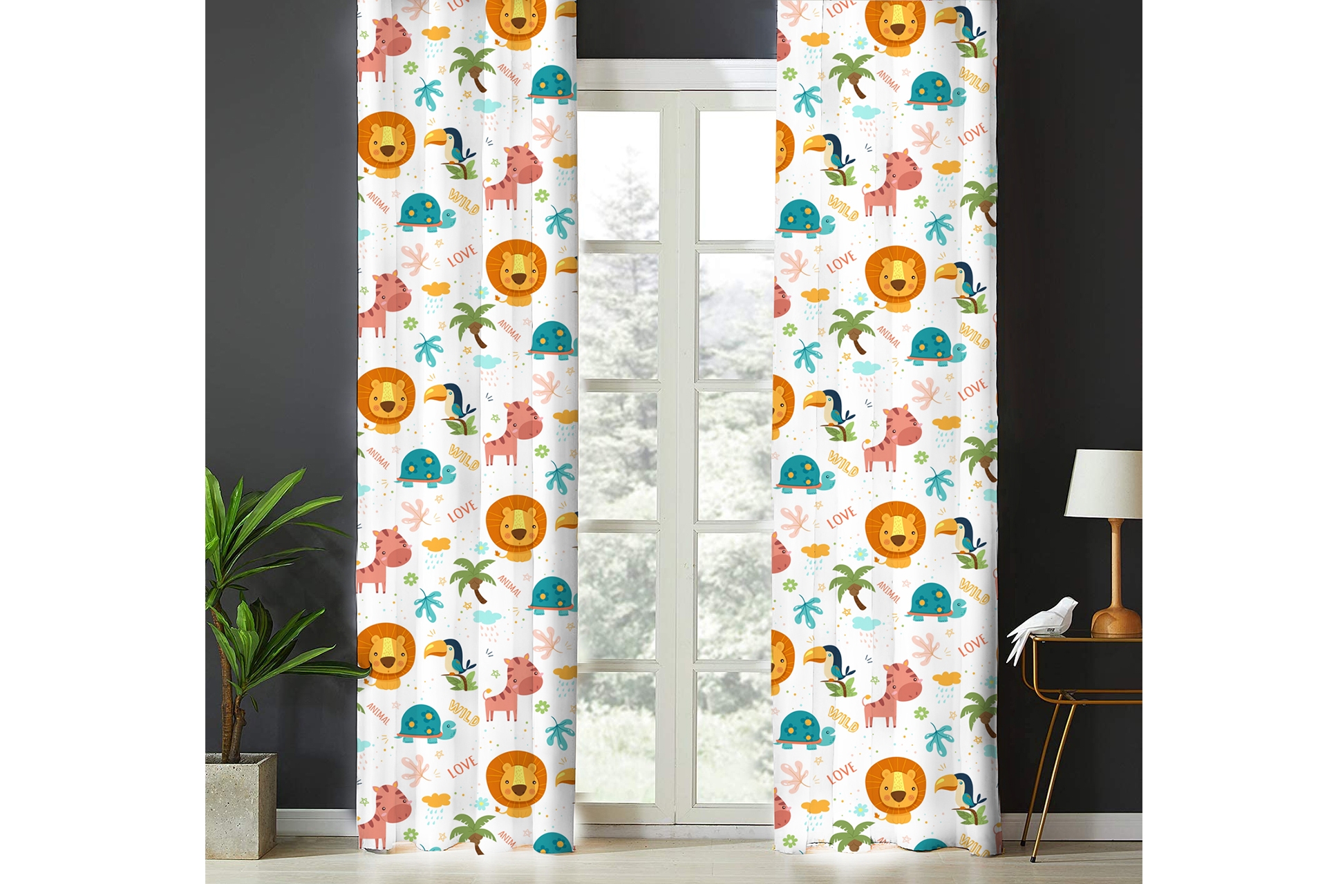 EXPRES PERDE RENKLİ WİLD ANİMAL İSKANDİNAV HAYVAN FİGÜRLÜ ÇOCUK ODASI ...