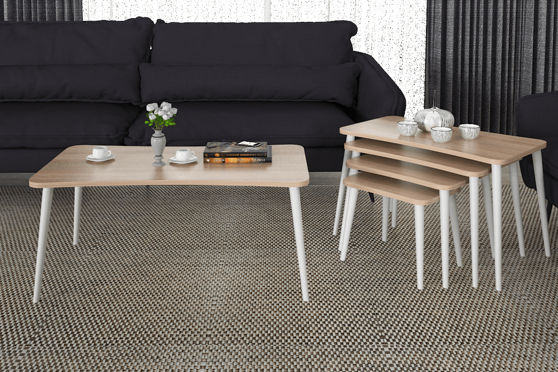 ALANUR XL SEHPA SETİ, BEYAZ AYAK, SONOMO FİYATI - Vivense