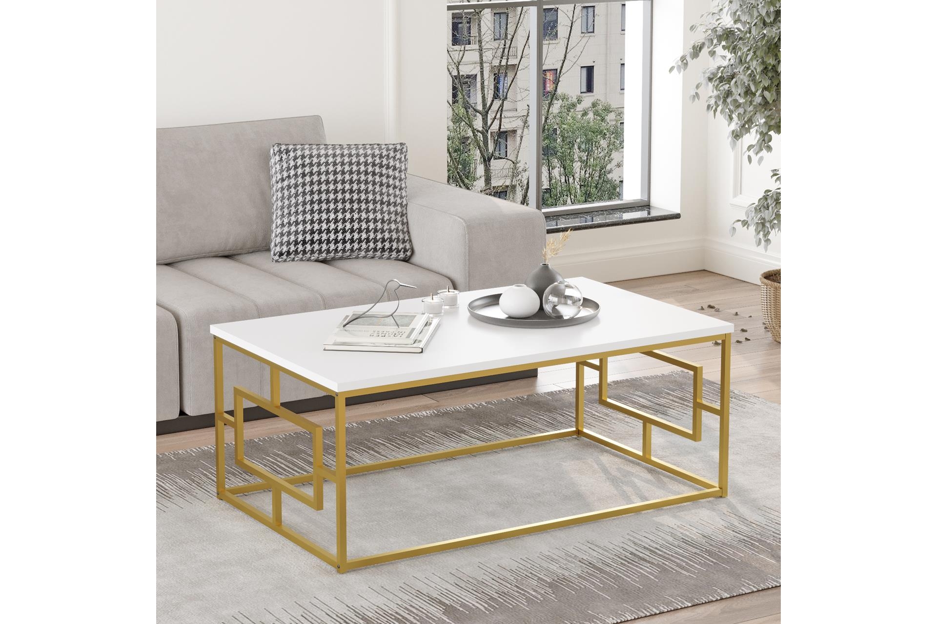 ATLANTİS METAL ORTA SEHPA, GOLD BEYAZ