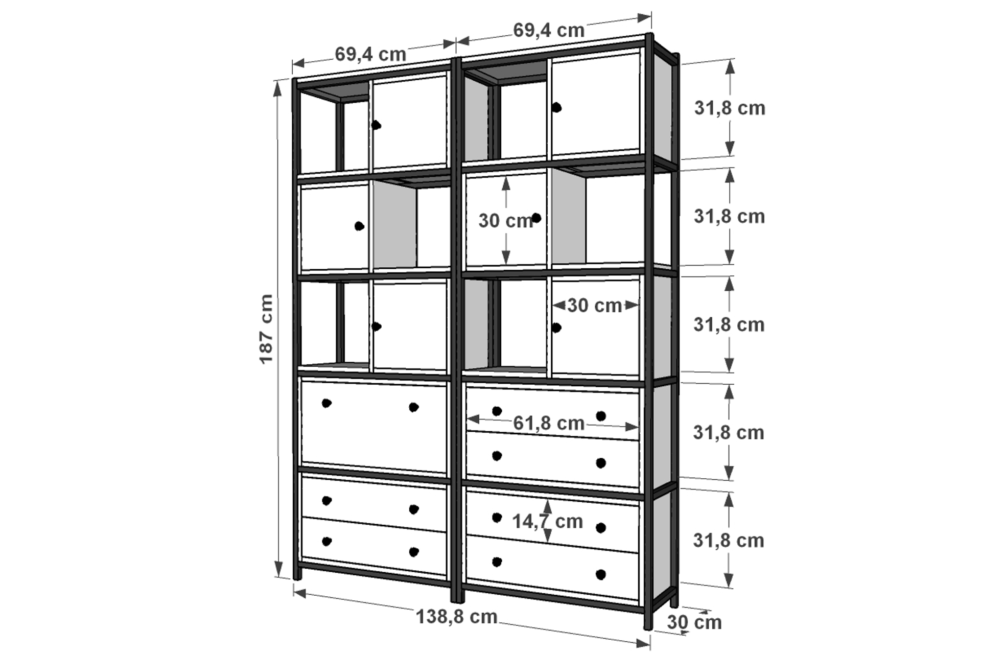 STELL RAFLI BEŞ KATLI DOLAPLI DÜŞER KAPAKLI ÇEKMECELİ METAL KİTAPLIK ...