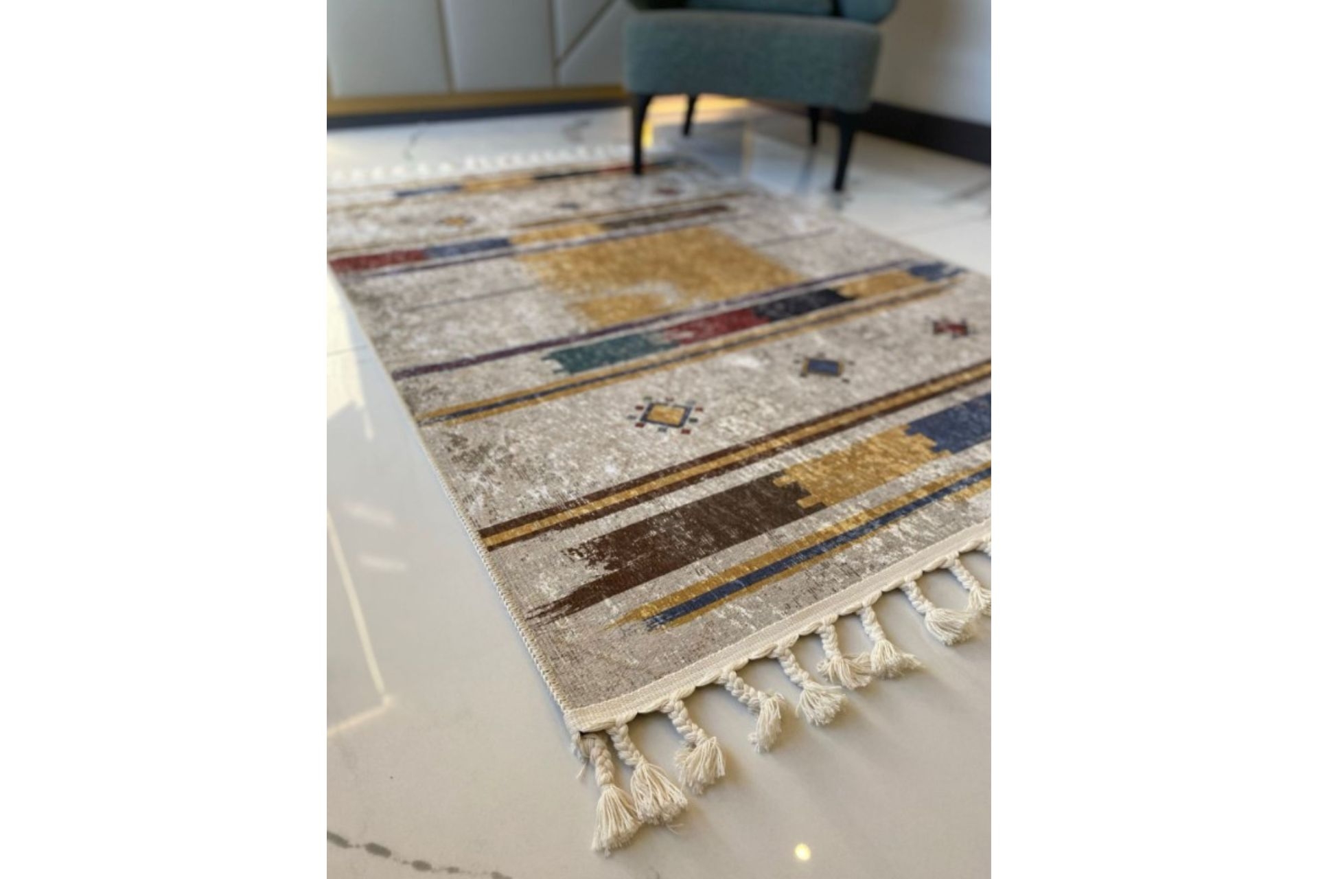 HALIMAX DARA 201 KAYMAZ DOKUMA TABANLI ÖRGÜ SAÇAKLI MODERN HALI, MULTİ ...