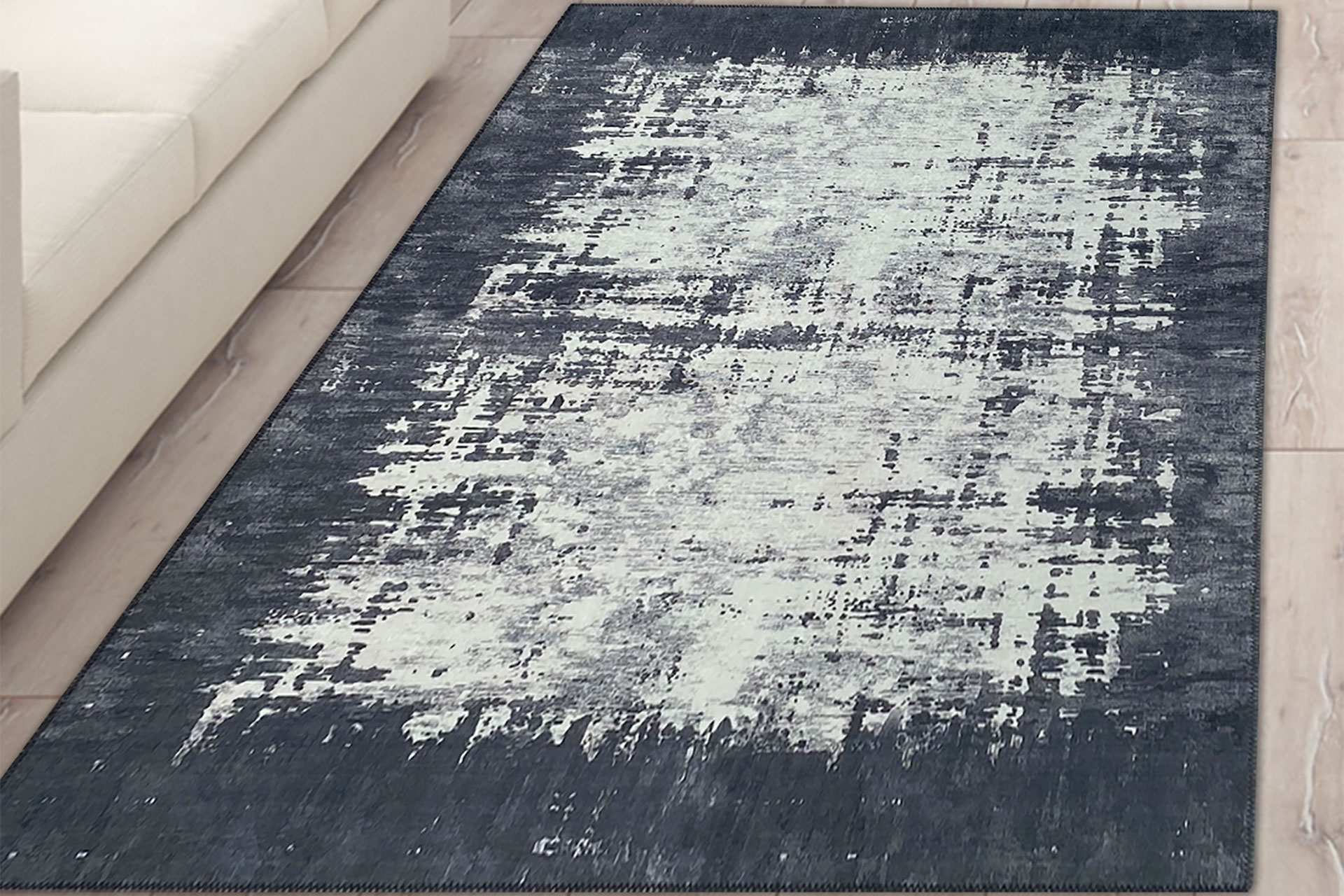 MODERN HALI, ÇİZGİ BORDÜR DESENLİ, SİYAH GRİ BEYAZ, 60X100 FİYATI - Vivense