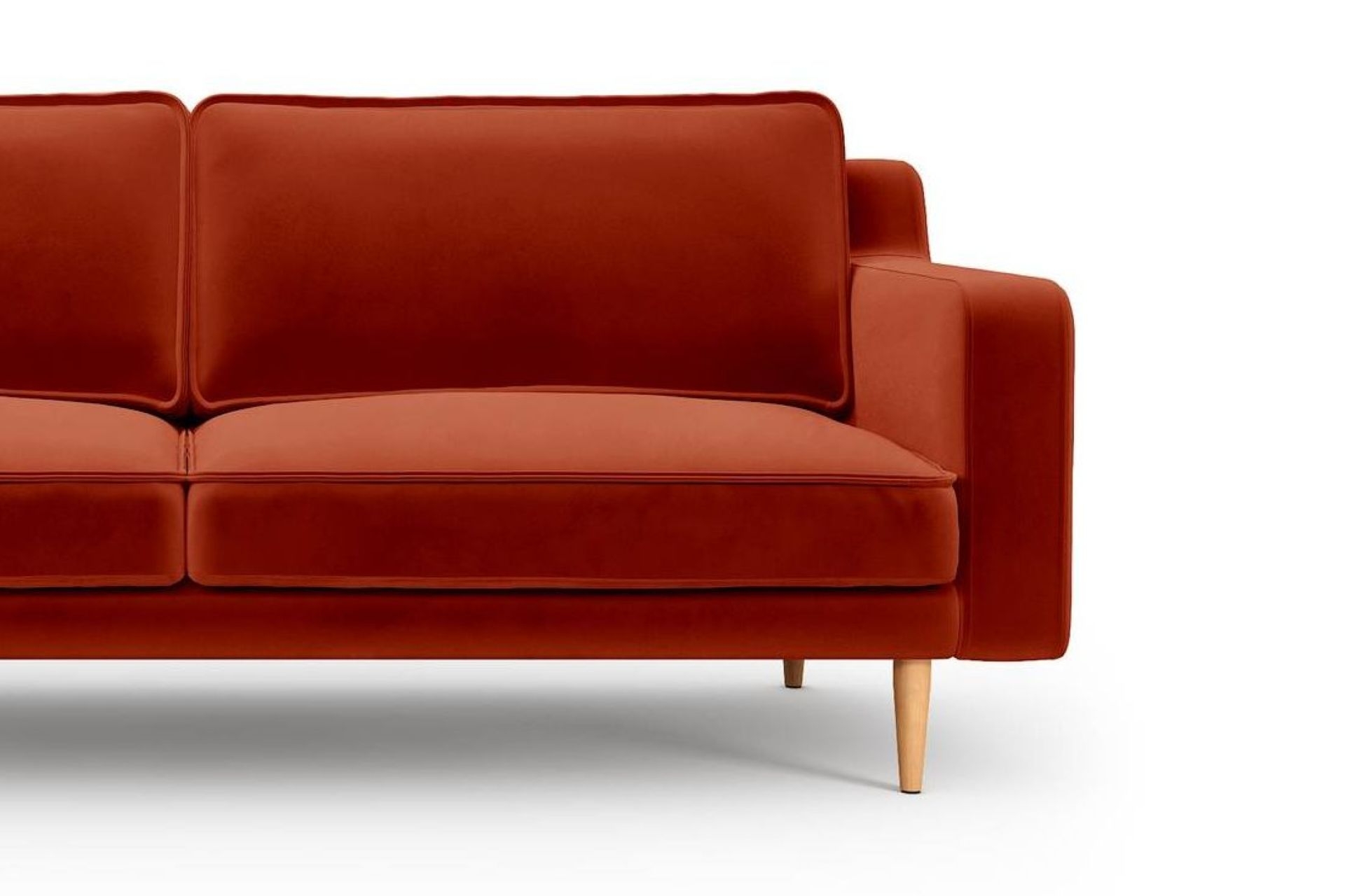 KLEM SLİM ÜÇLÜ KOLTUK, KADİFE, KİREMİT, AÇIK AHŞAP AYAK FİYATI - Vivense