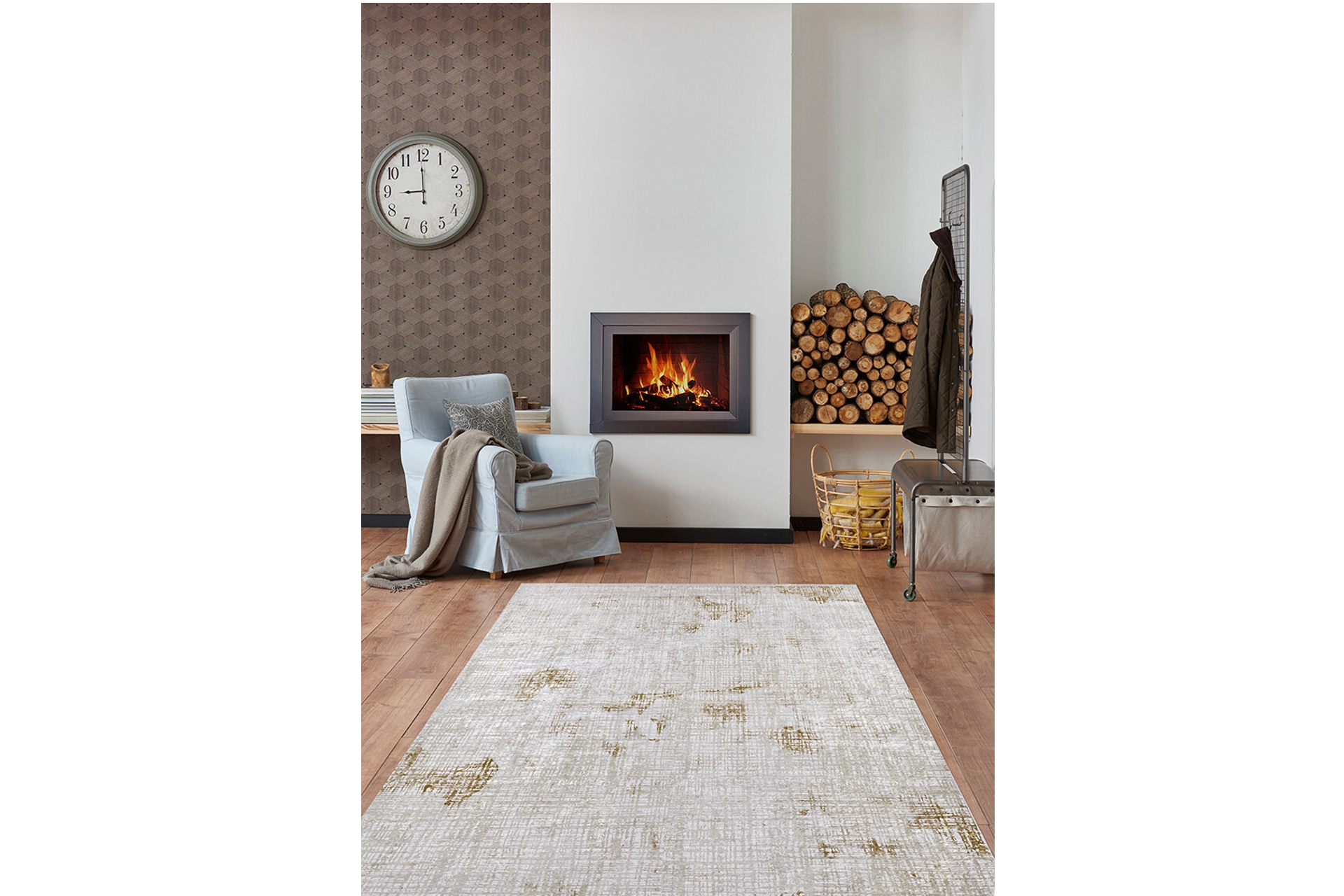 USSO MODERN BEYAZ Lİ GOLD PARILTILI BEJ VE GOLD RENK YIKANABİLİR HALI ...