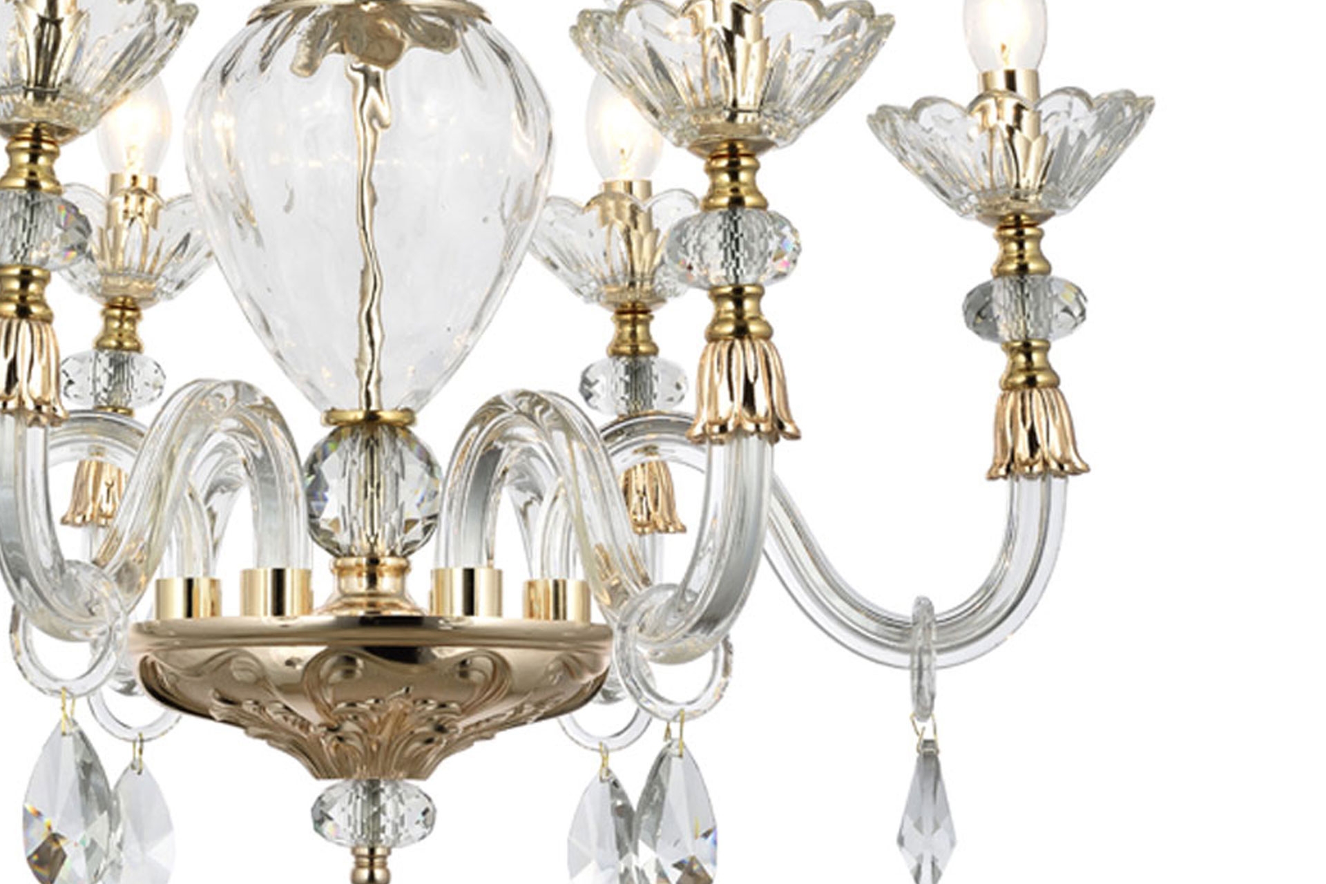 LAMPALUX KLASİK 6 KOLLU CAM AVİZE SARI 55 CM FİYATI - Vivense