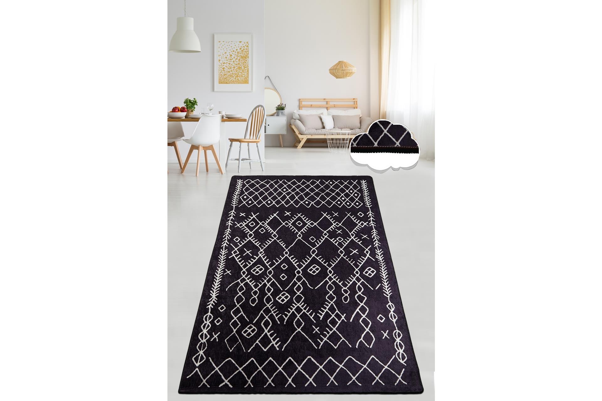 CHART BLACK SIYAH 140X190 CM KAYDIRMAZ SALON HALISI KORİDOR HALISI