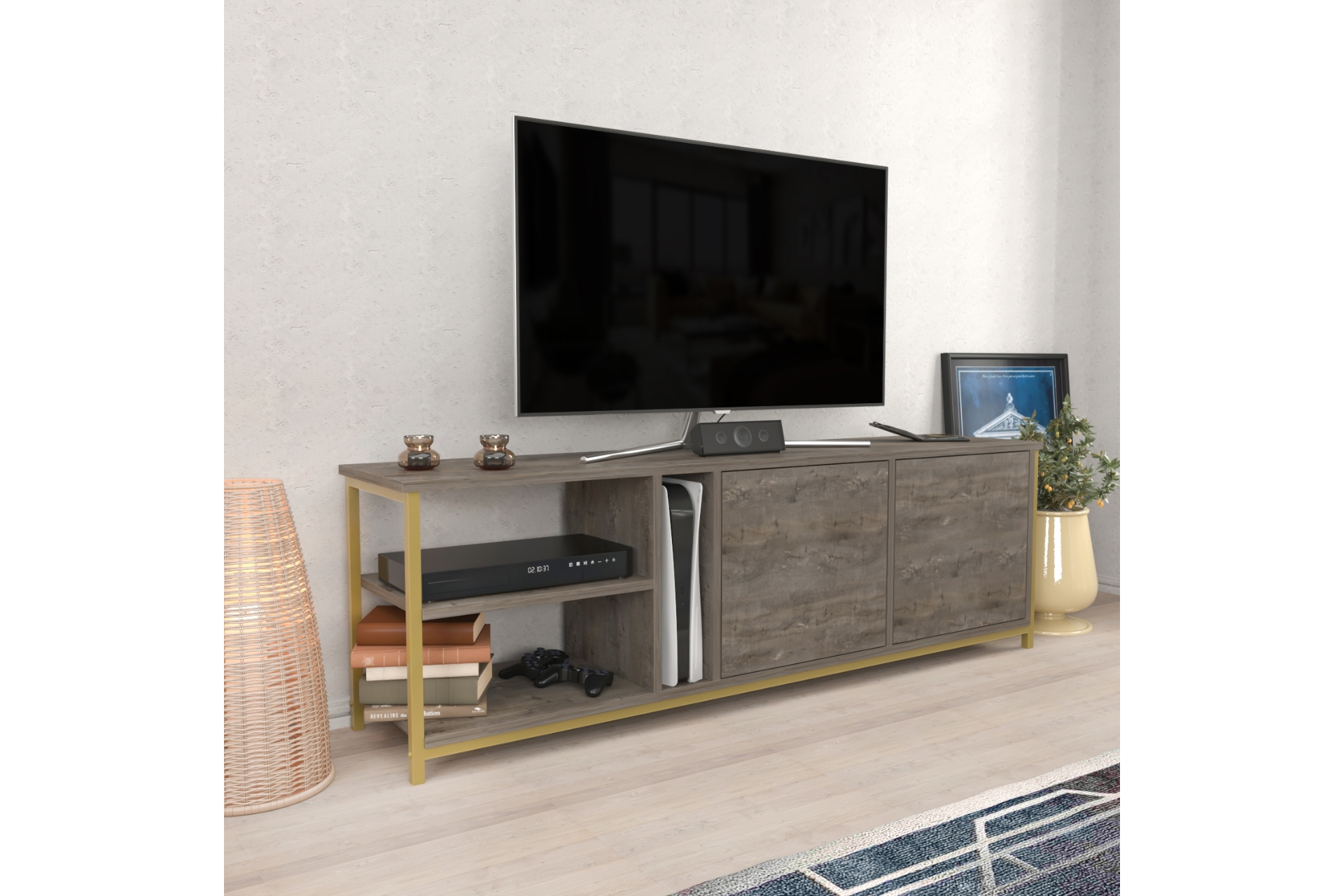 DECOROTİKA PRİMROSE TV ÜNİTESİ, KOYU GRİ GOLD FİYATI - Vivense
