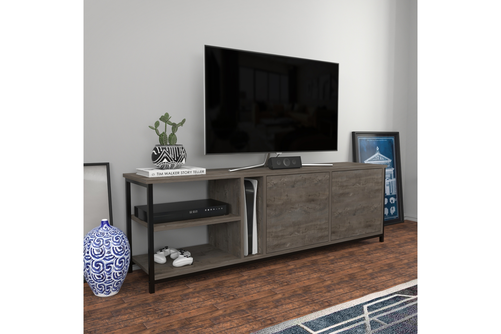 DECOROTİKA PRİMROSE TV ÜNİTESİ, SİYAH KOYU GRİ FİYATI - Vivense