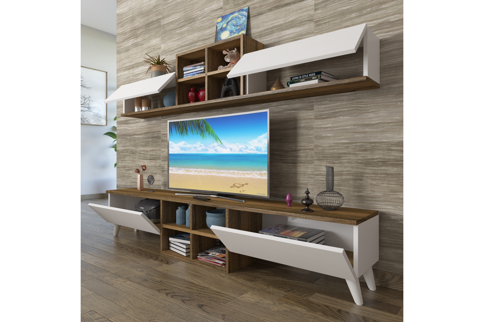 BULK TV ÜNİTESİ ALT DOLAPLI ÜST KİTAPLIKLI DOLAP FİYATI - Vivense