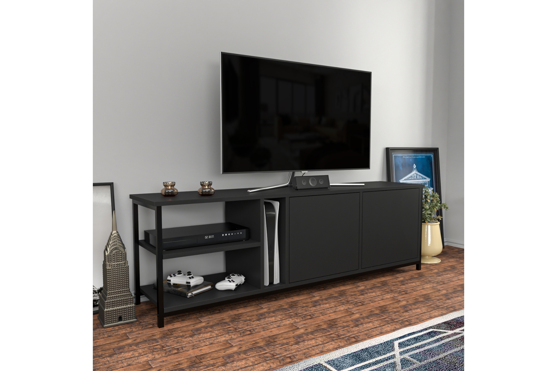 DECOROTİKA PRİMROSE TV ÜNİTESİ, SİYAH ANTRASİT