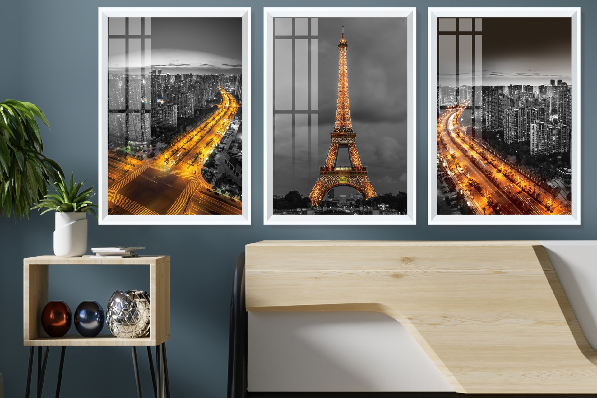 PARİS AND EİFFEL TOWER TABLO SETİ, BEYAZ ÇERÇEVE, 33X48 FİYATI - Vivense