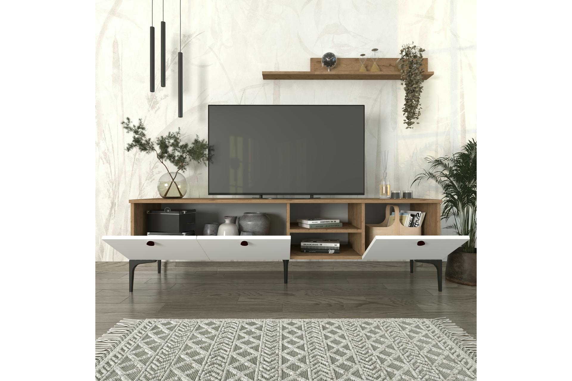 MOTTO RAFLI TV ÜNİTESİ, BEYAZ MEŞE, 180 CM
