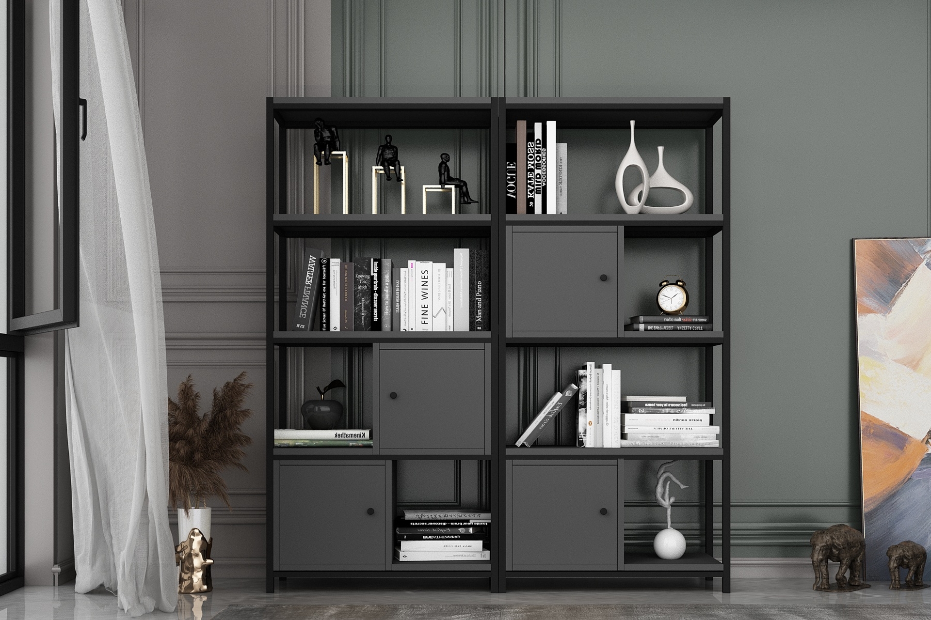 STELL RAFLI DÖRT KATLI DOLAPLI METAL KİTAPLIK, ANTRASİT, 138 CM, MTL ...