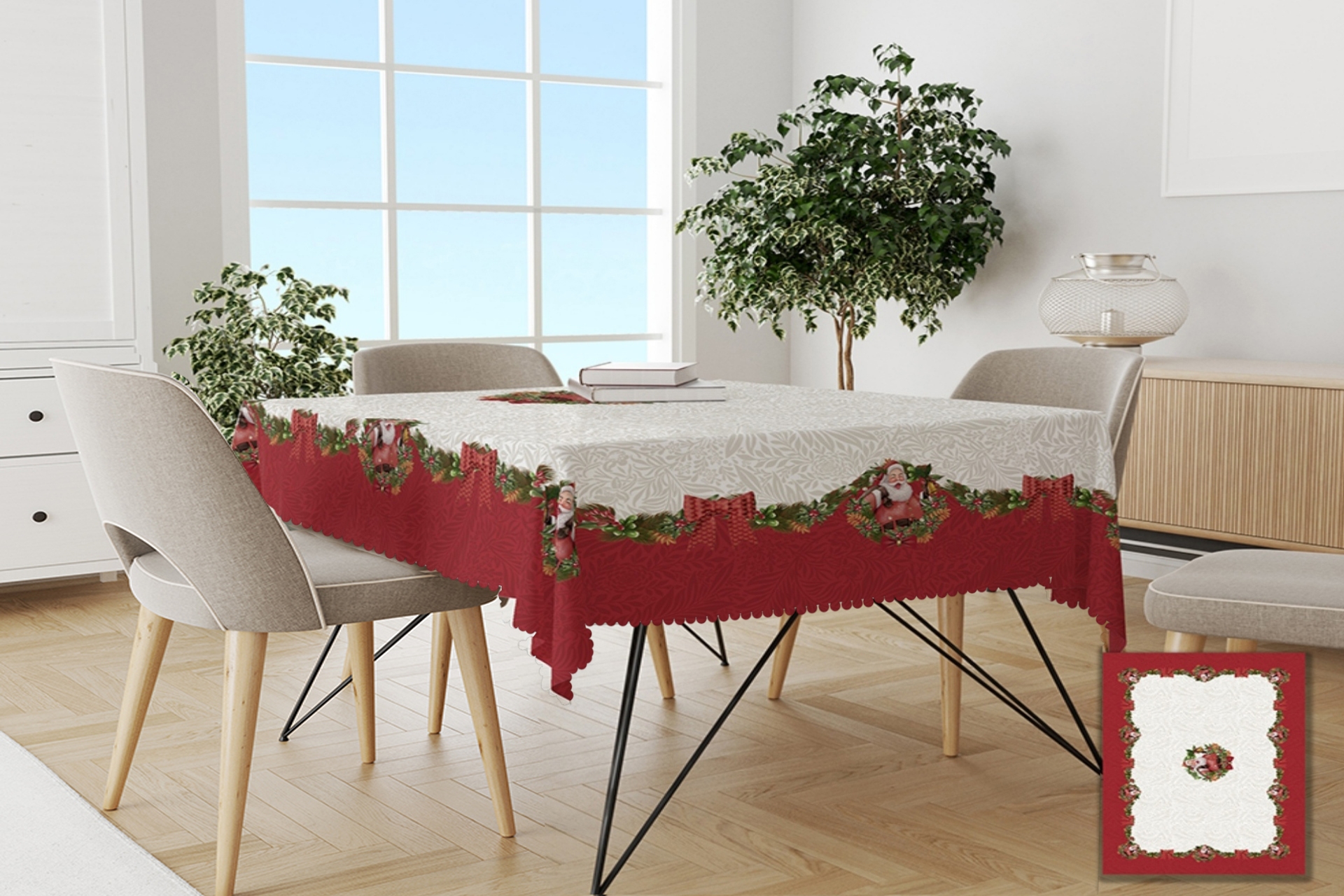 ELSE PS58 DEKORATİF LEKE TUTMAZ MASA ÖRTÜSÜ, YILBAŞI TEMALI, 140X180CM ...