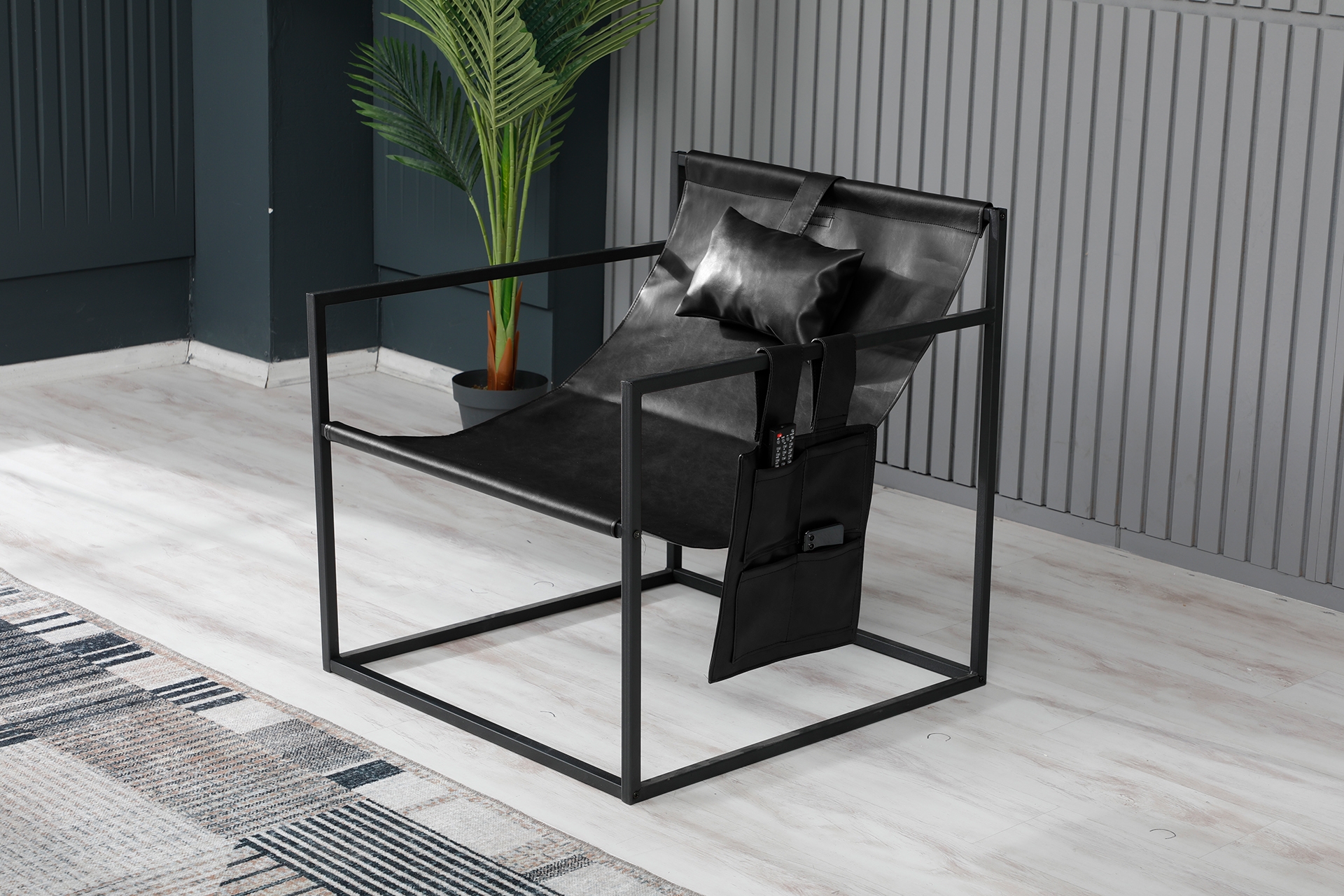 VİANEM İSKANDİNAV DERİ BERJER, SİYAH, SİYAH METAL AYAK FİYATI - Vivense