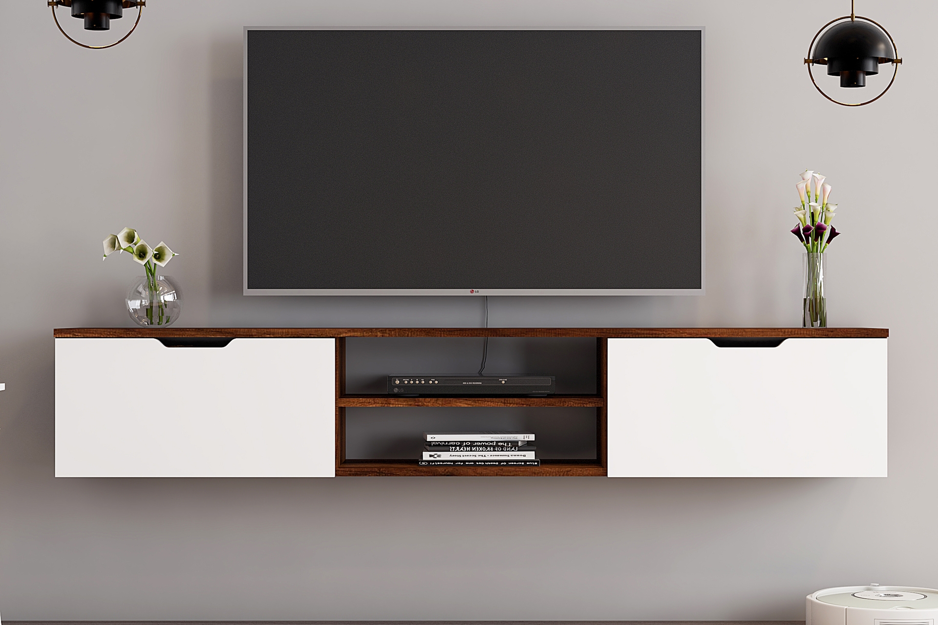 DENOYA TV ÜNİTESİ, 2 KAPAKLI, DUVARA ASKI, BAROK-BEYAZ