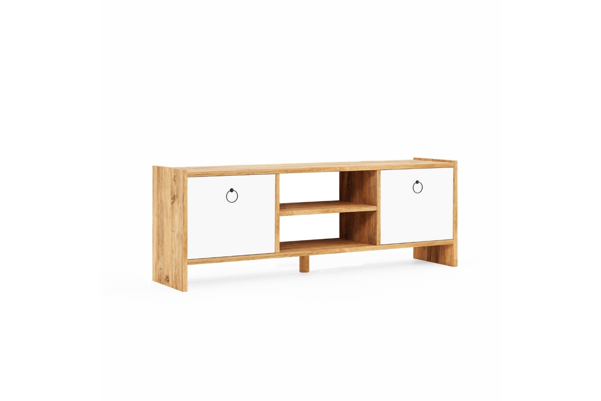 İNTERGO KAPAKLI RAFLI TELEVİZYON SEHPASI, AHŞAP AYAKLI, ÇAM BEYAZ ...