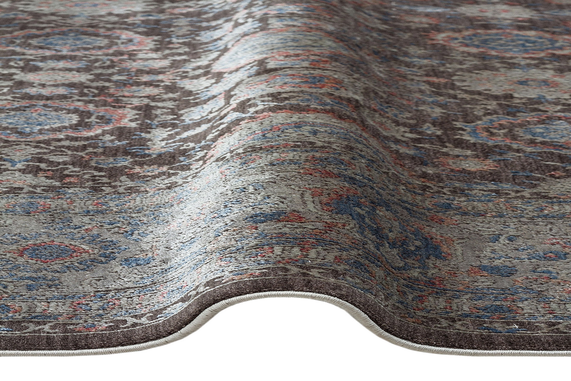 ELSE VİNTAGE MODERN TARAK KABARTMA İPEK HALI 100, PETROL ESKİTME ...